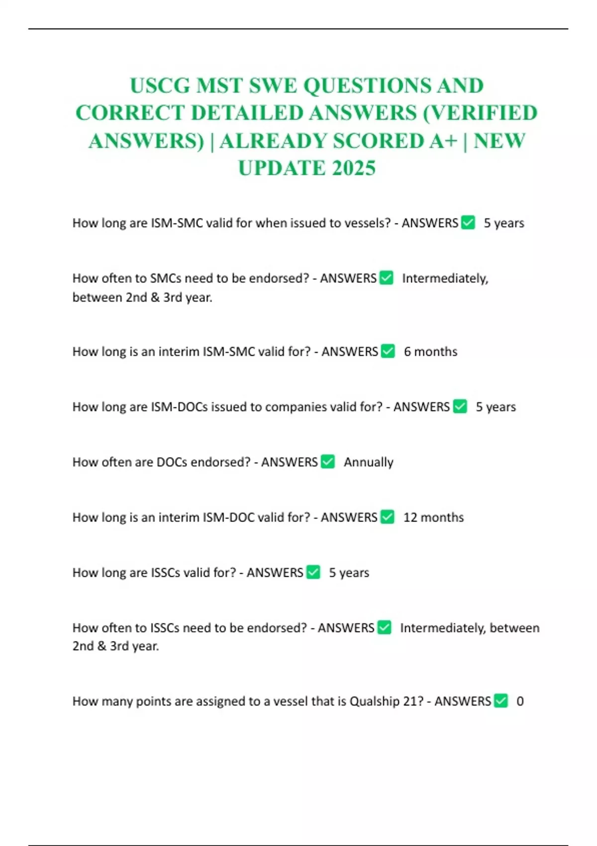 USCG MST SWE QUESTIONS AND CORRECT DETAILED ANSWERS (VERIFIED ANSWERS) | ALREADY SCORED A+ | NEW ...