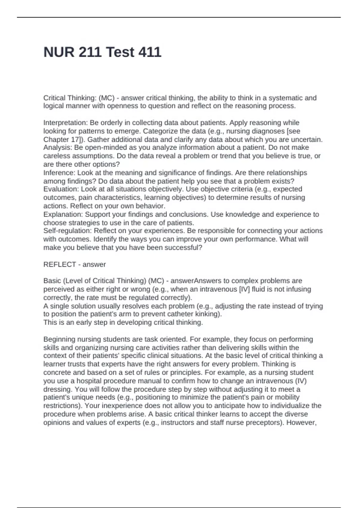 NUR 211 Test 411 Questions and Answers 2025 - NUR 211 - Stuvia US