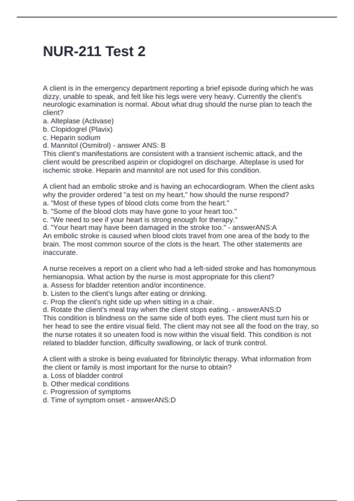 NUR-211 Test 2 Questions and Answers 2025 - NUR 211 - Stuvia US