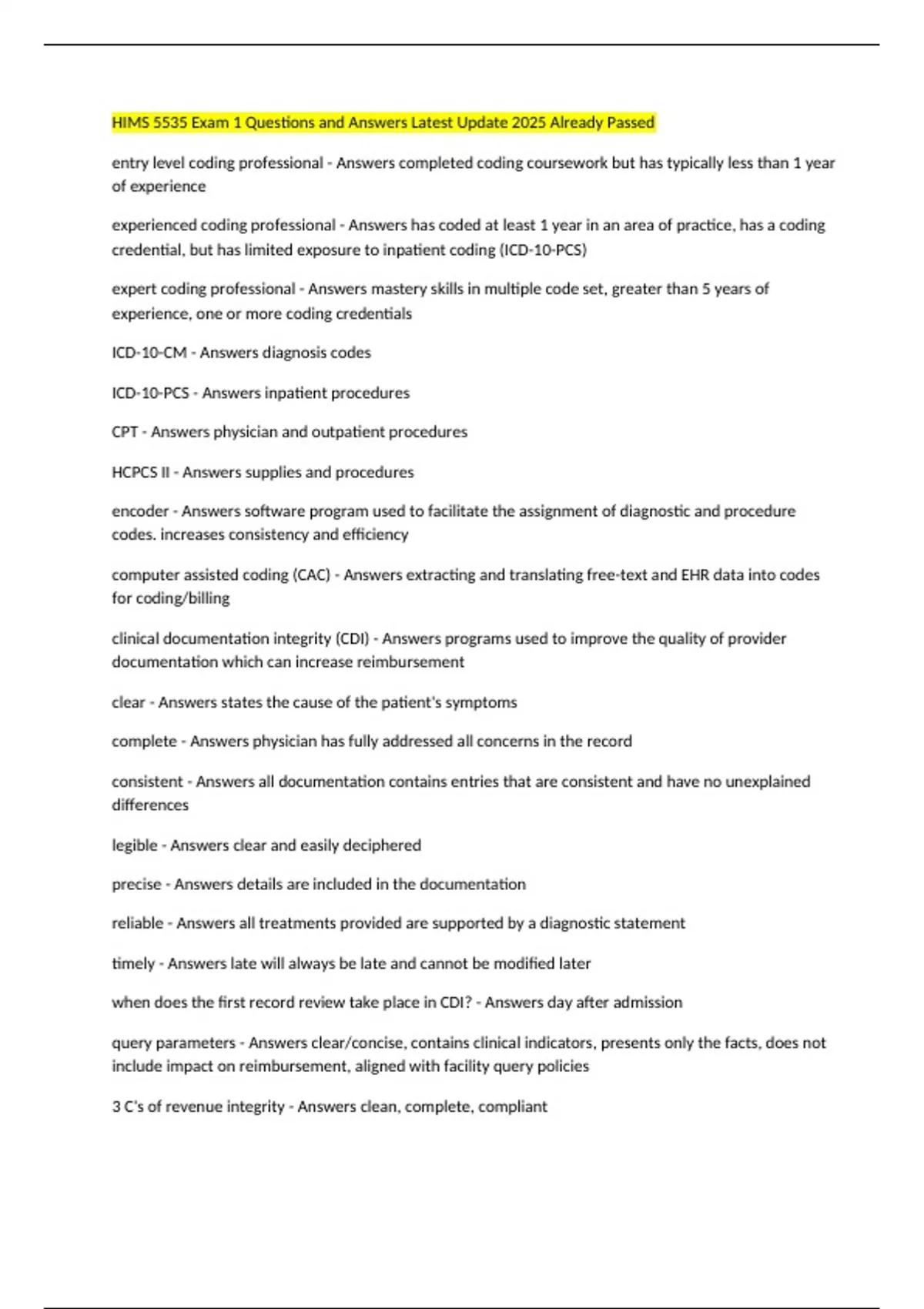 HIMS 5535 Exam 1 Questions and Answers Latest Update 2025 Already ...