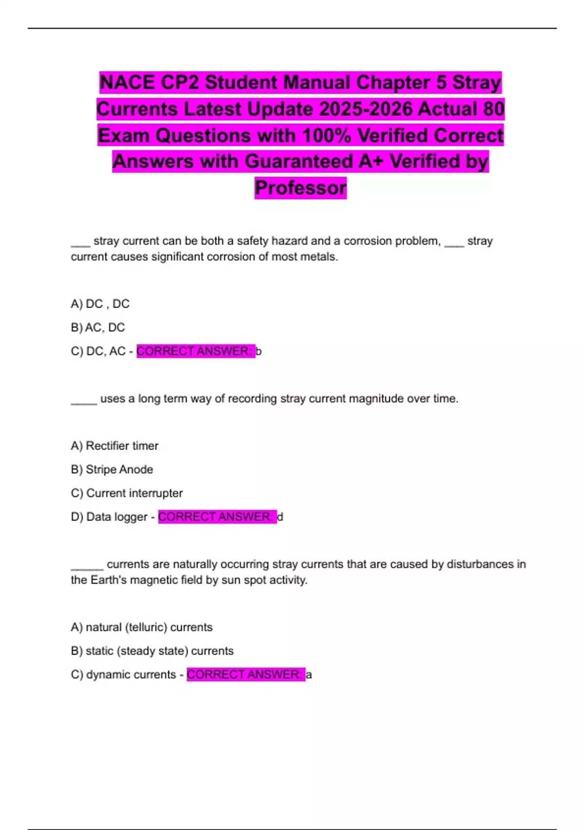 NACE CP2 Student Manual Chapter 5 Stray Currents Latest Update Actual ...