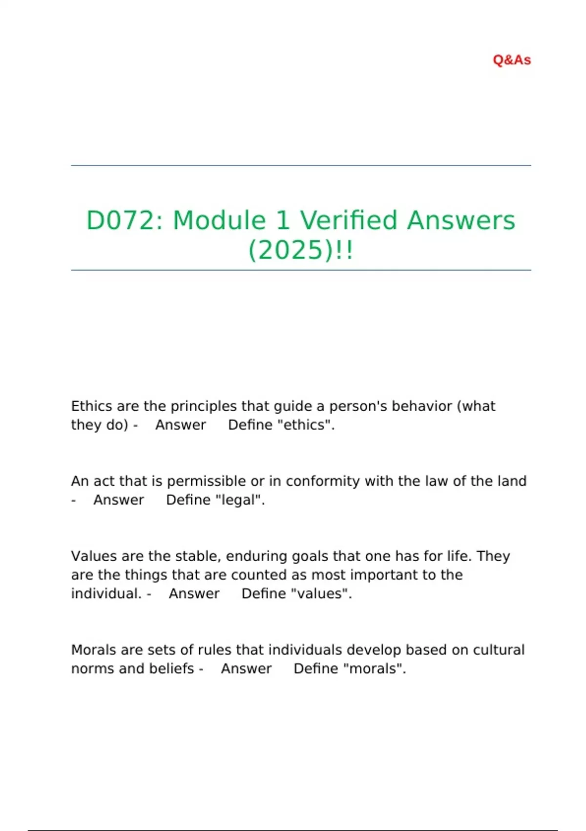 D072 Module 1 Verified Answers (2025)!! - WGU D072 - Stuvia US