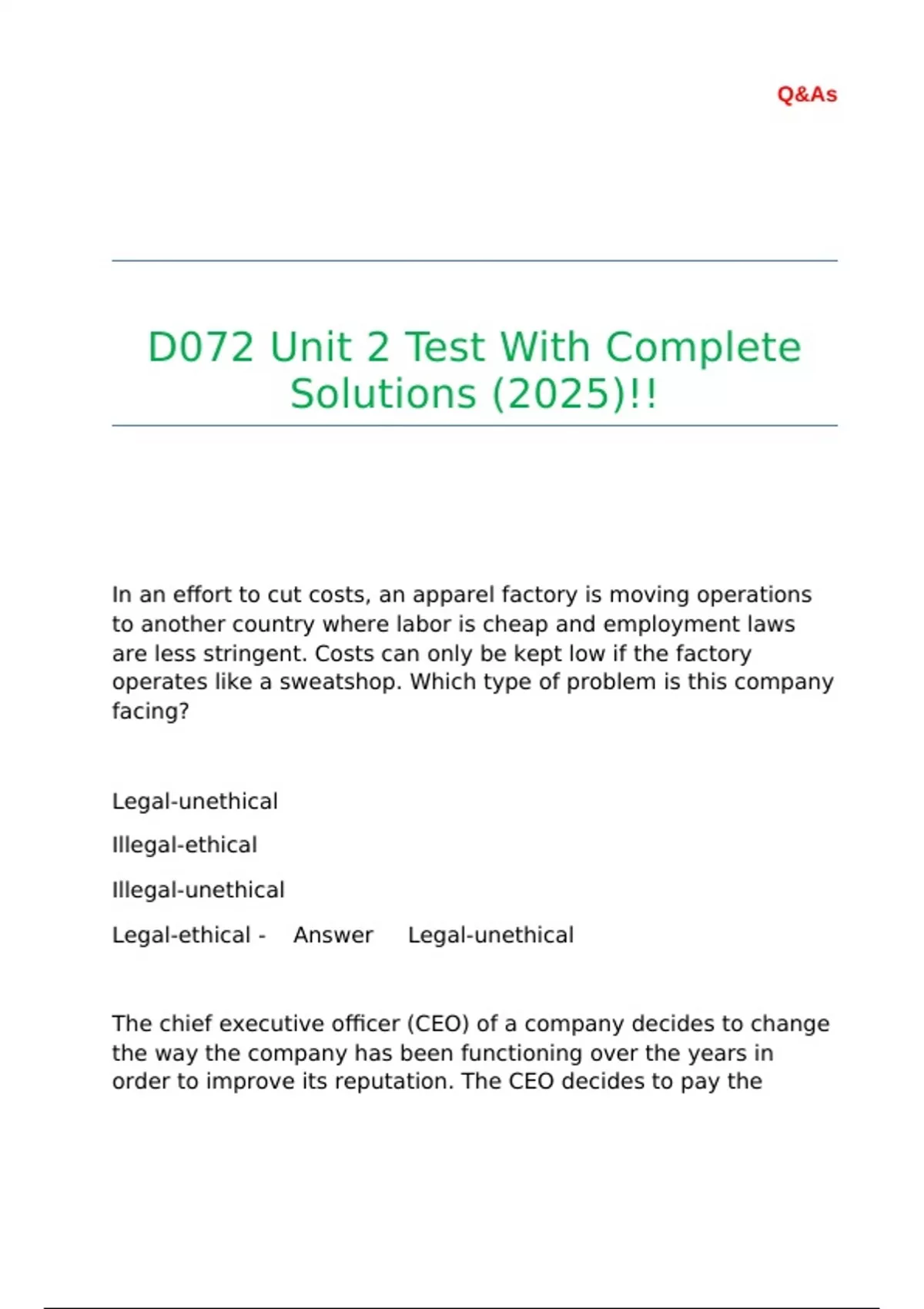 D072 Unit 2 Test With Complete Solutions (2025)!! - WGU D072 - Stuvia US