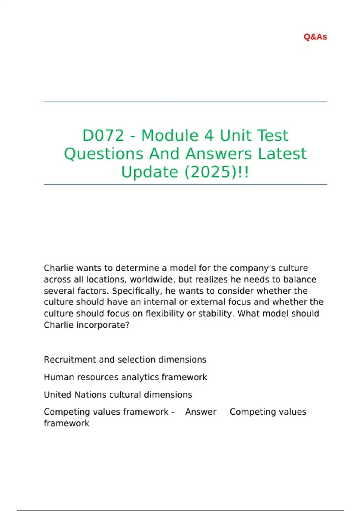 D072 - Module 4 Unit Test Questions And Answers Latest Update (2025 ...