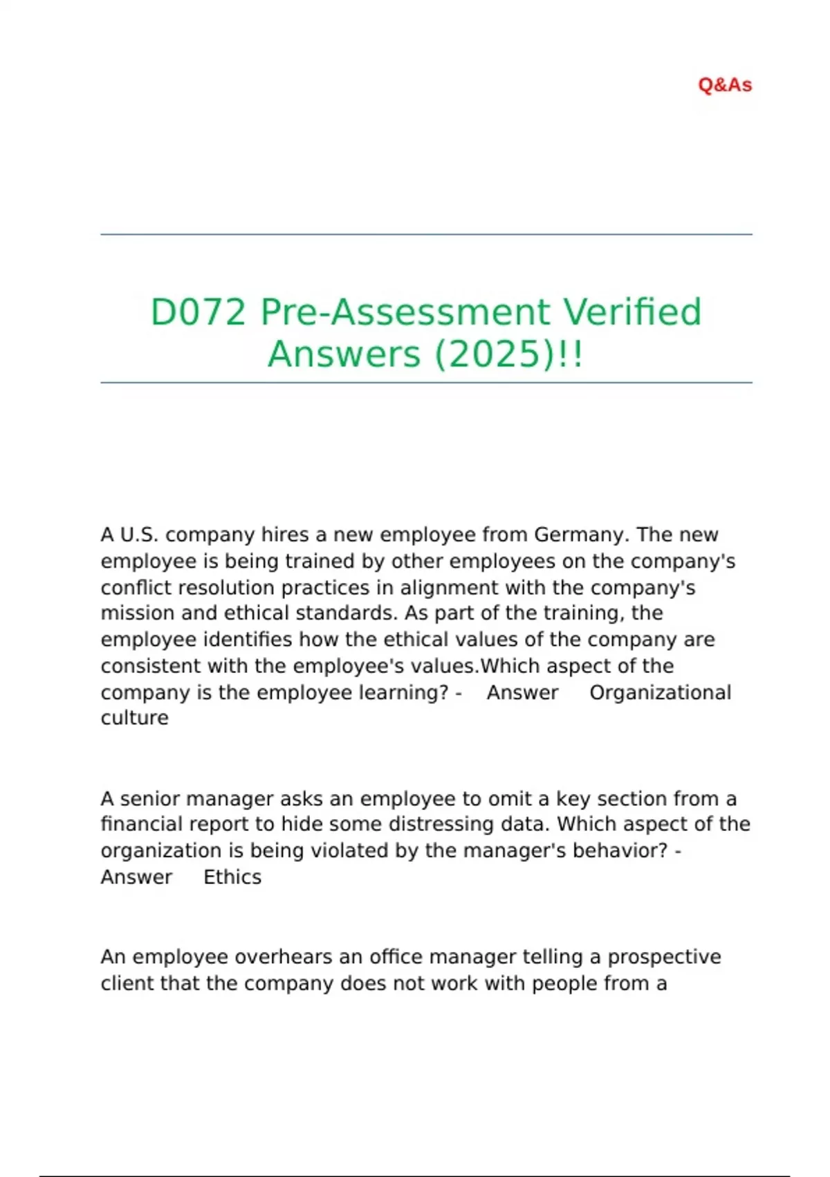 D072 Pre-Assessment Verified Answers (2025)!! - WGU D072 - Stuvia US