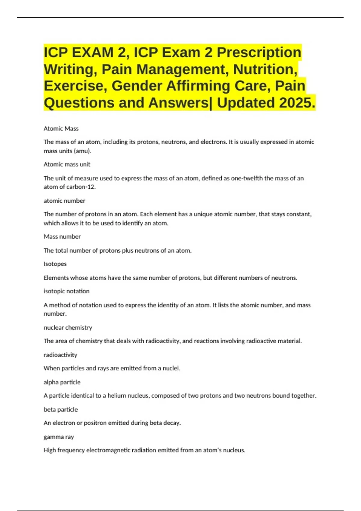 ICP EXAM 2, ICP Exam 2 Prescription Writing, Pain Management, Nutrition, Exercise, Gender ...