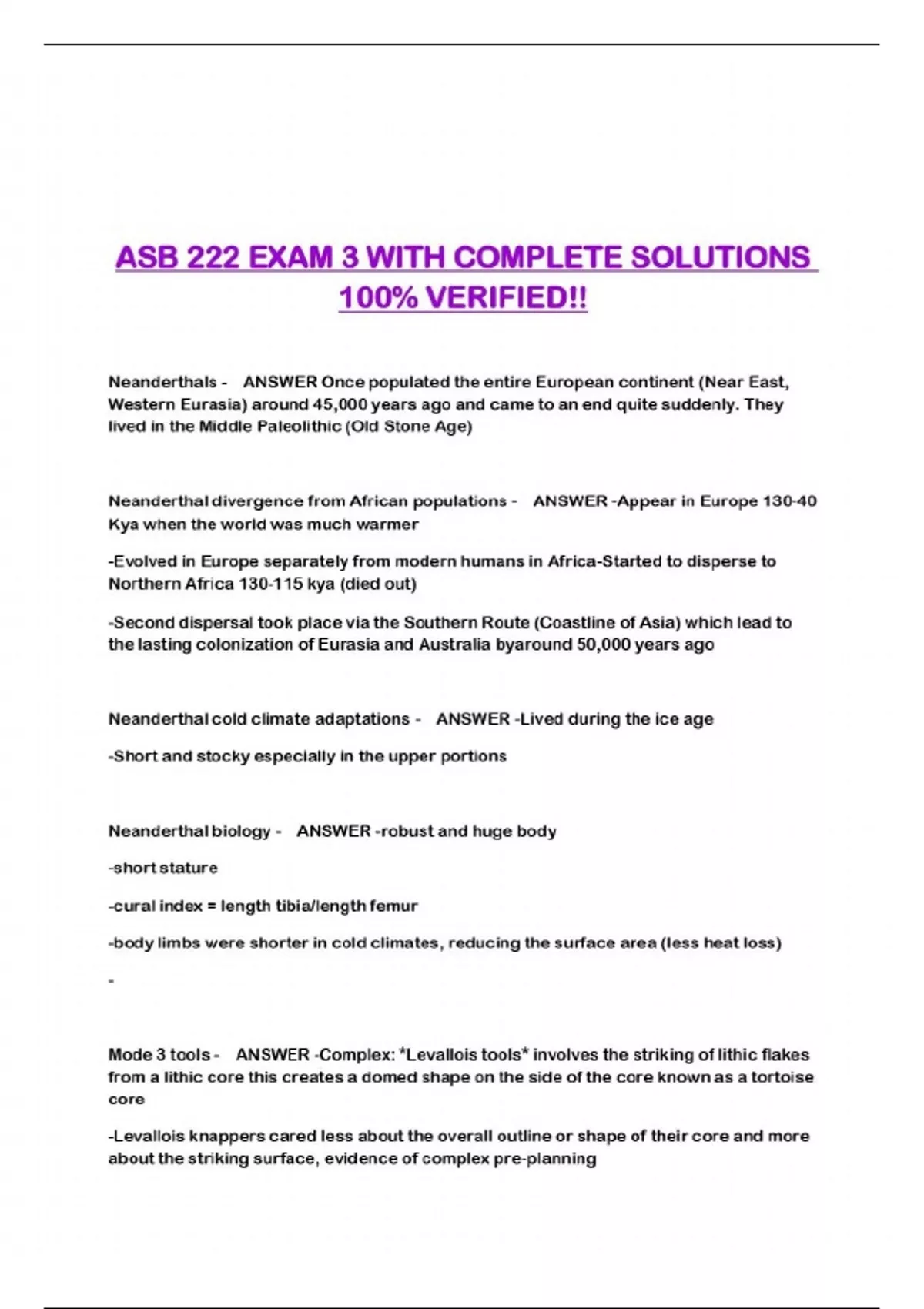 ASB 222 EXAM 3 WITH COMPLETE SOLUTIONS 100% VERIFIED!! - ASB 222 ...