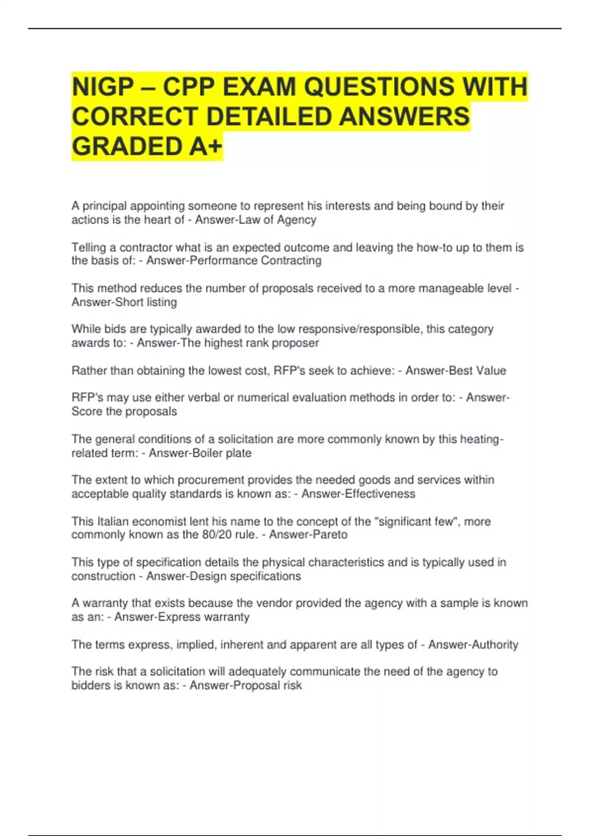 NIGP – CPP EXAM QUESTIONS WITH CORRECT DETAILED ANSWERS GRADED A+ - NIGP – CPP - Stuvia UK