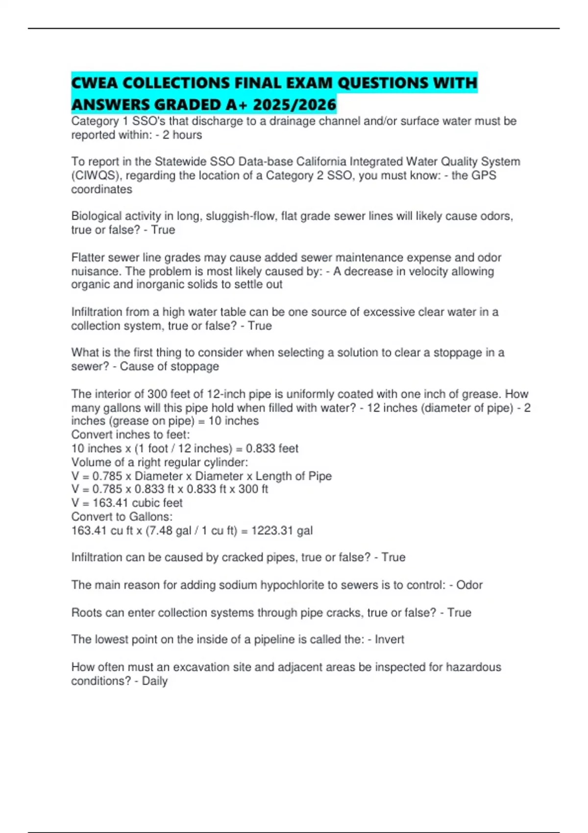 CWEA COLLECTIONS FINAL EXAM QUESTIONS WITH ANSWERS GRADED A+ 2025/2026 ...