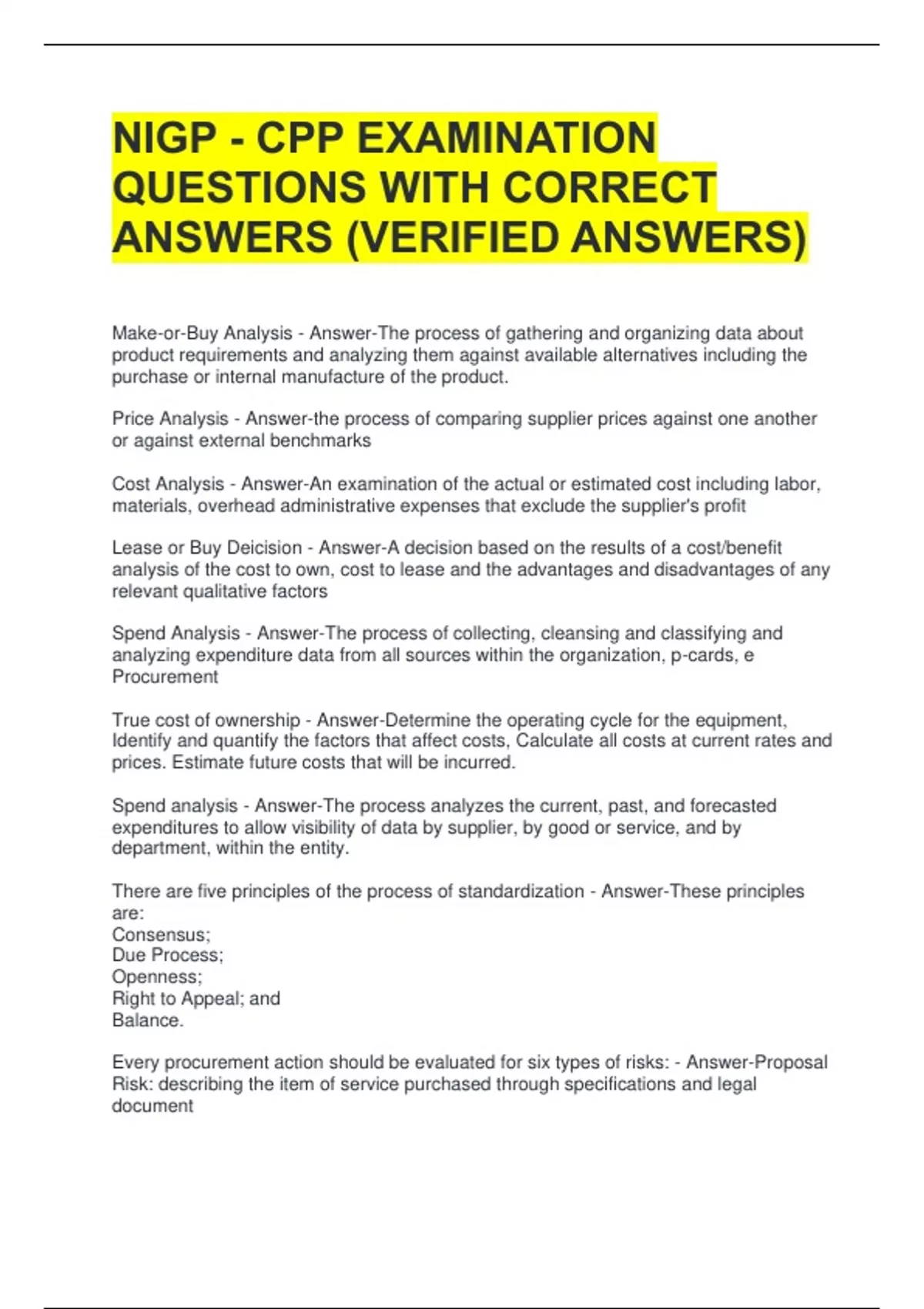 NIGP - CPP EXAMINATION QUESTIONS WITH CORRECT ANSWERS (VERIFIED ANSWERS) - NIGP - CPP - Stuvia US