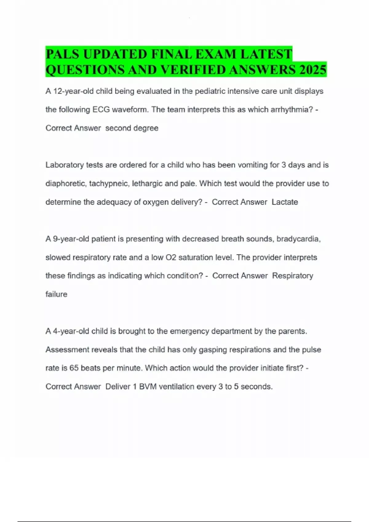 PALS UPDATED FINAL EXAM LATEST QUESTIONS AND VERIFIED ANSWERS 2025 ...