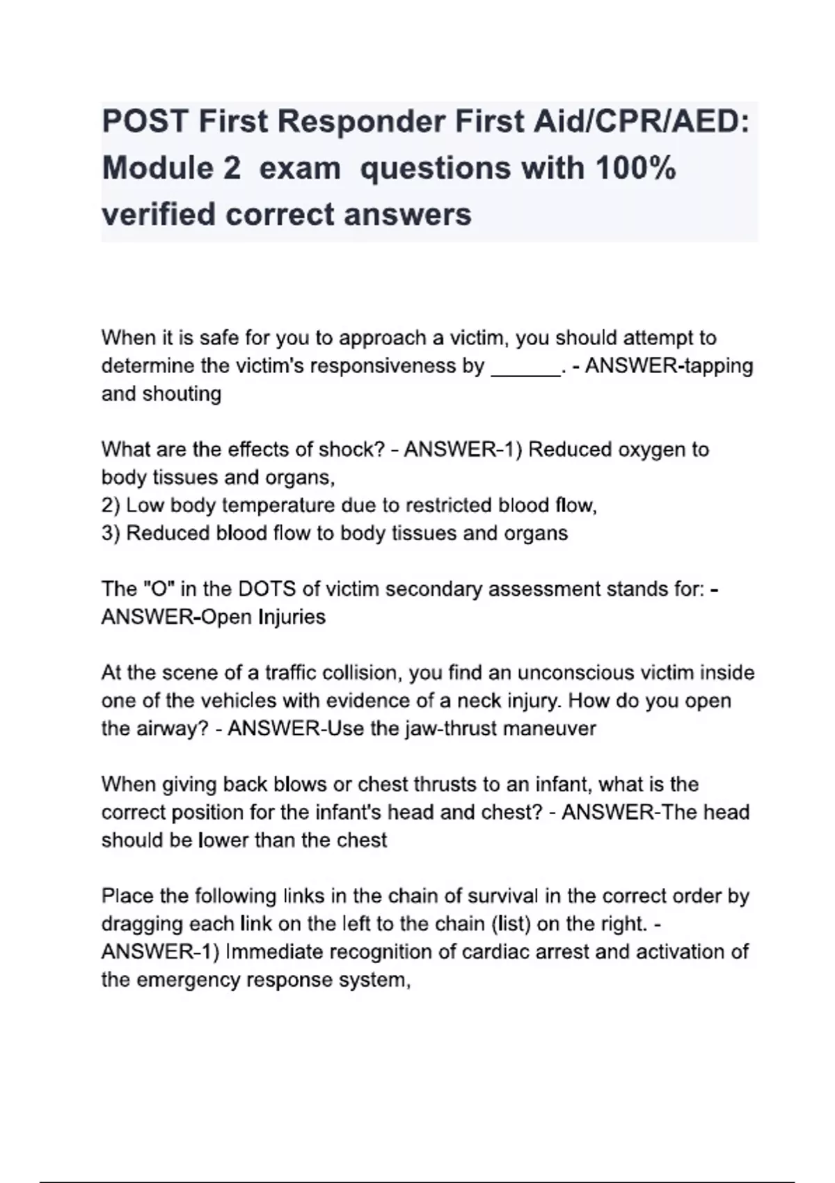 POST First Responder First Aid-CPR-AED Module 2 exam questions with ...