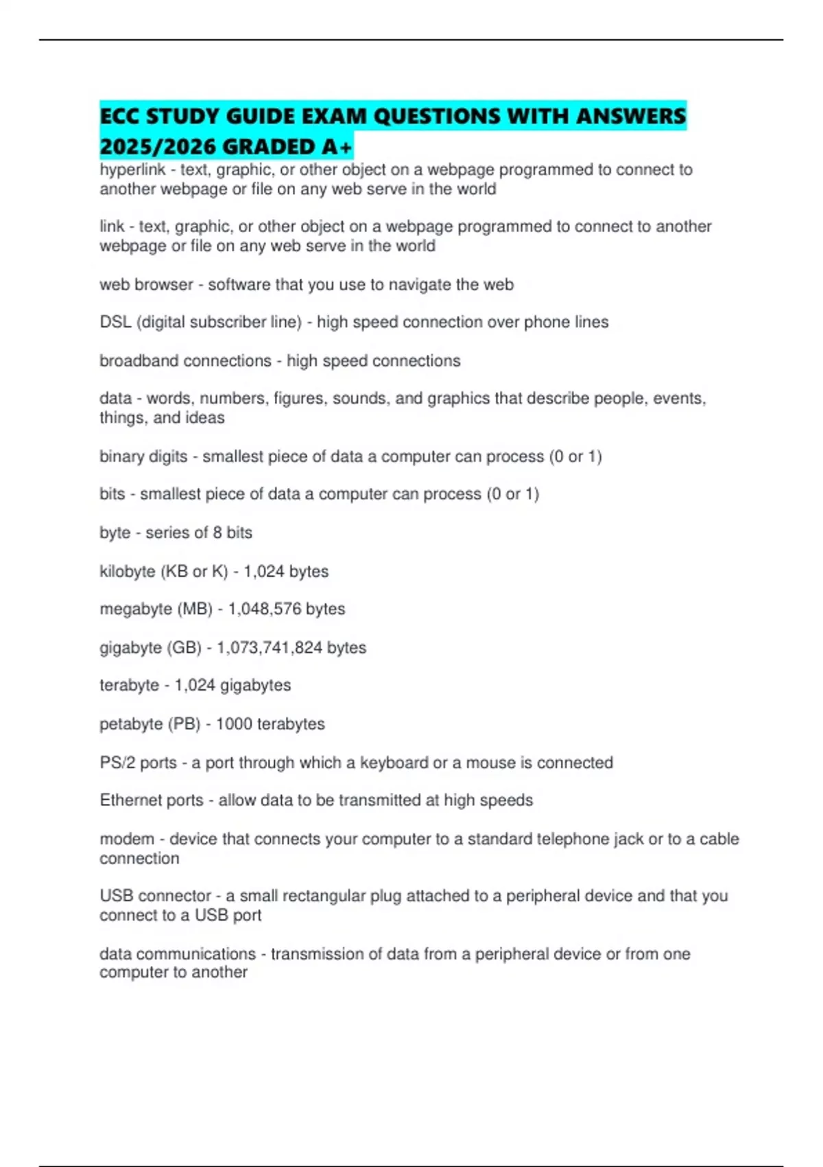 ECC STUDY GUIDE EXAM QUESTIONS WITH ANSWERS 2025/2026 GRADED A+ - ECC ...