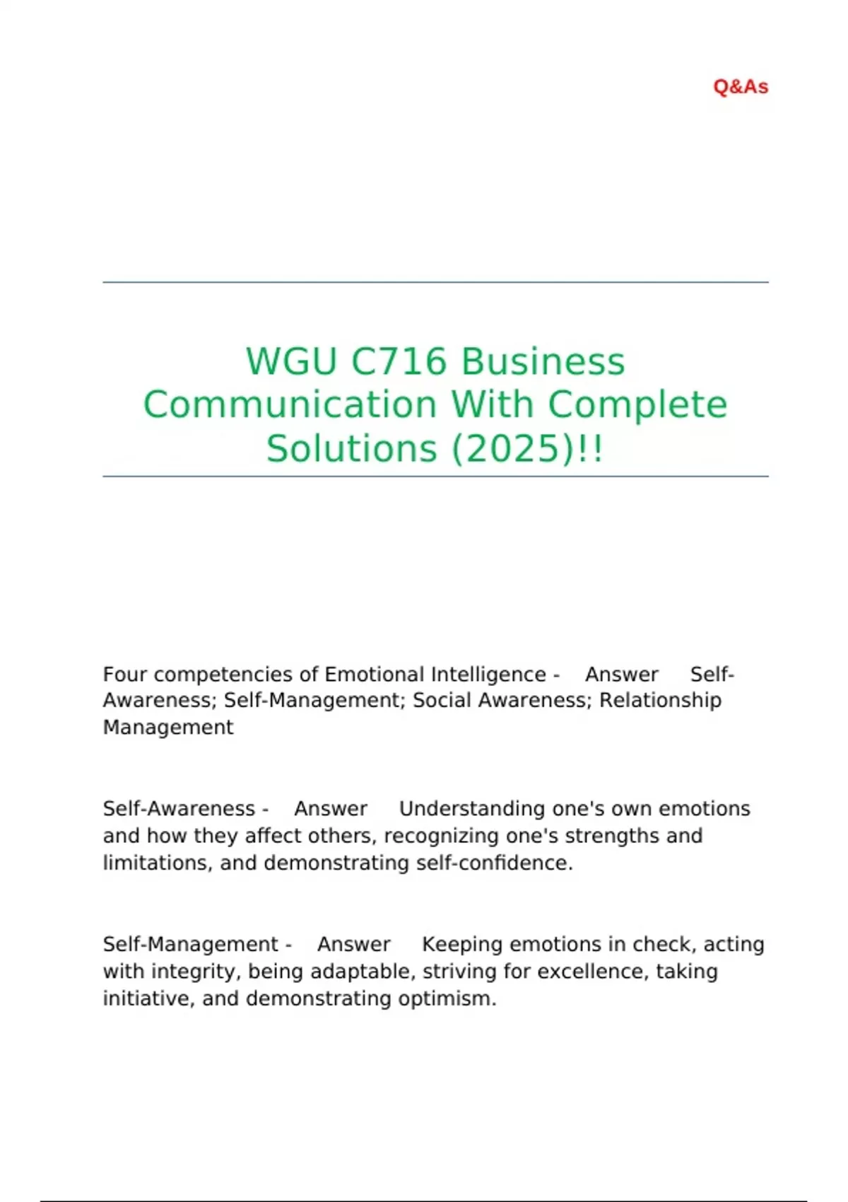 WGU C716 Business Communication With Complete Solutions (2025)!! - WGU ...
