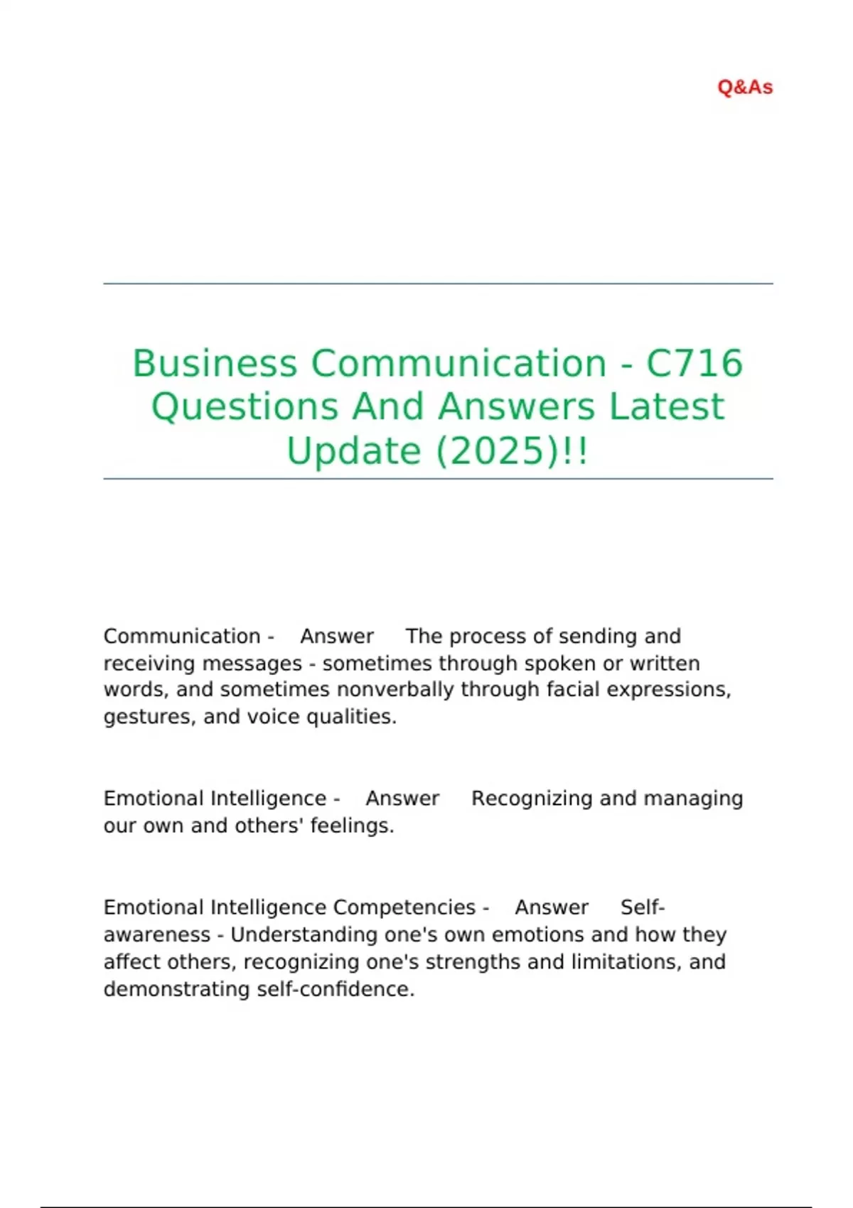 Business Communication - C716 Questions And Answers Latest Update (2025 ...