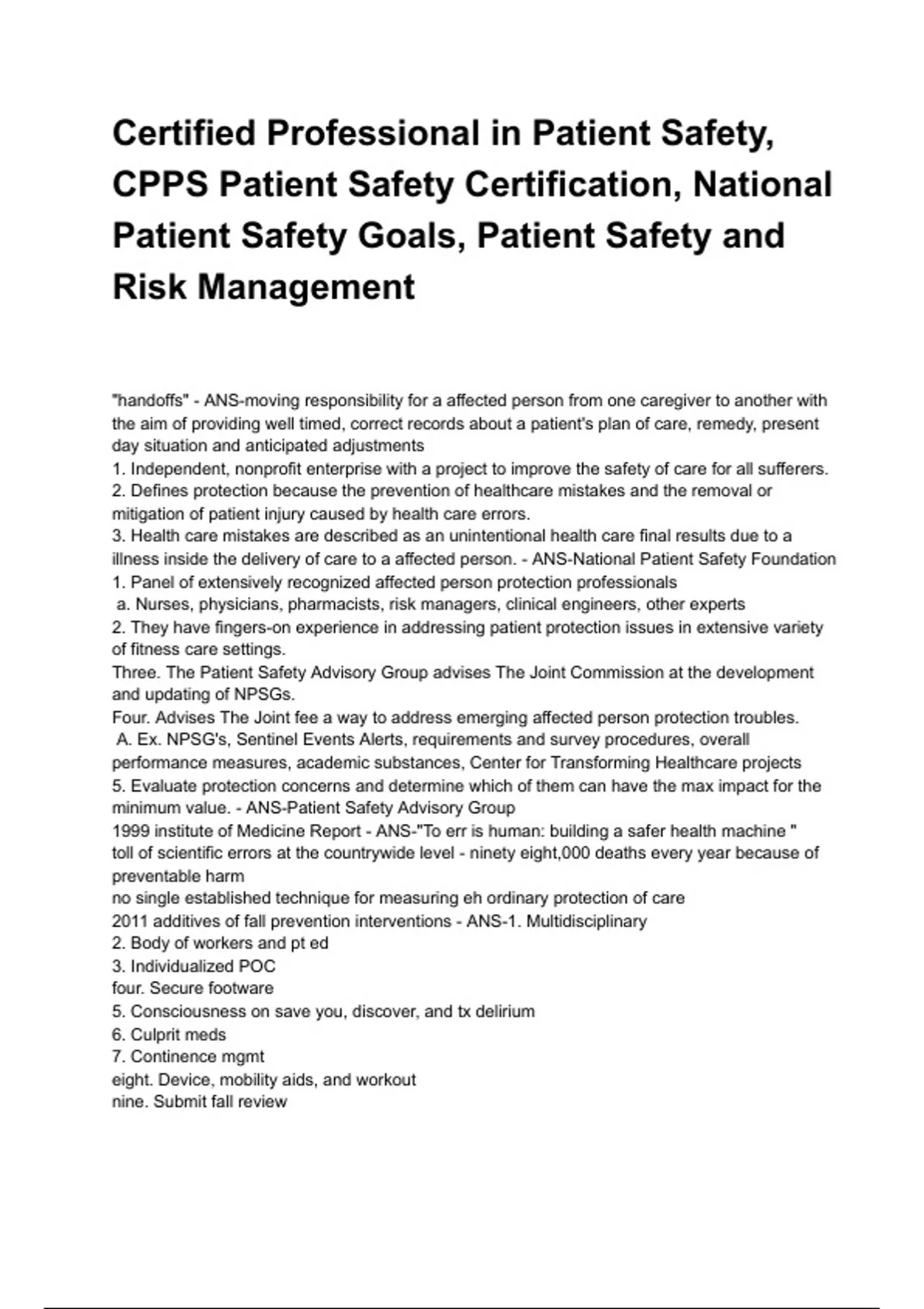Certified Professional in Patient Safety, CPPS Patient Safety ...