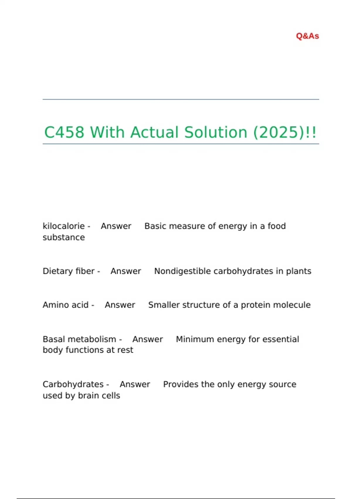 C458 With Actual Solution (2025)!! - C458 - Stuvia US