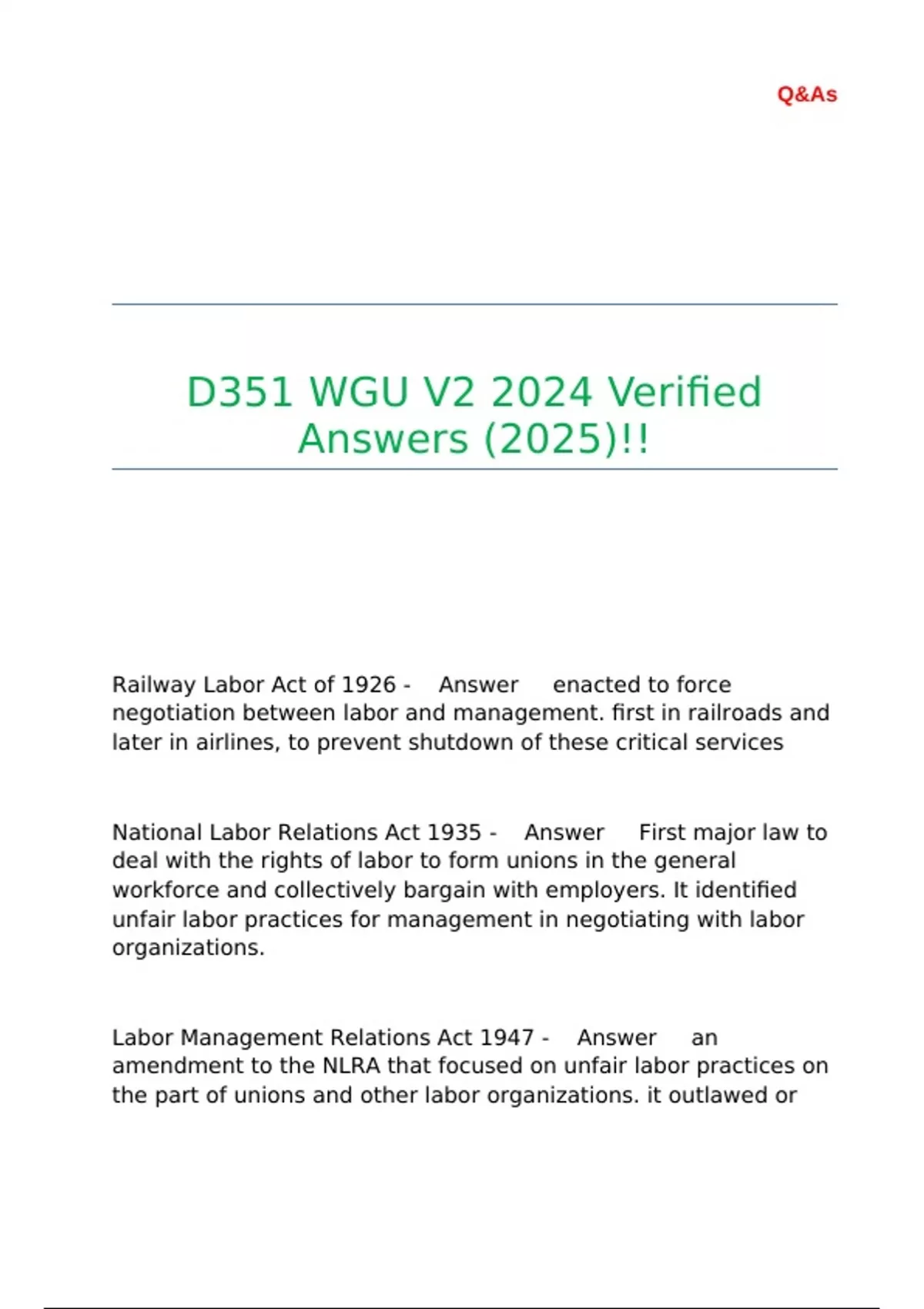 D351 WGU V2 2024 Verified Answers (2025)!! - D351 - Stuvia US