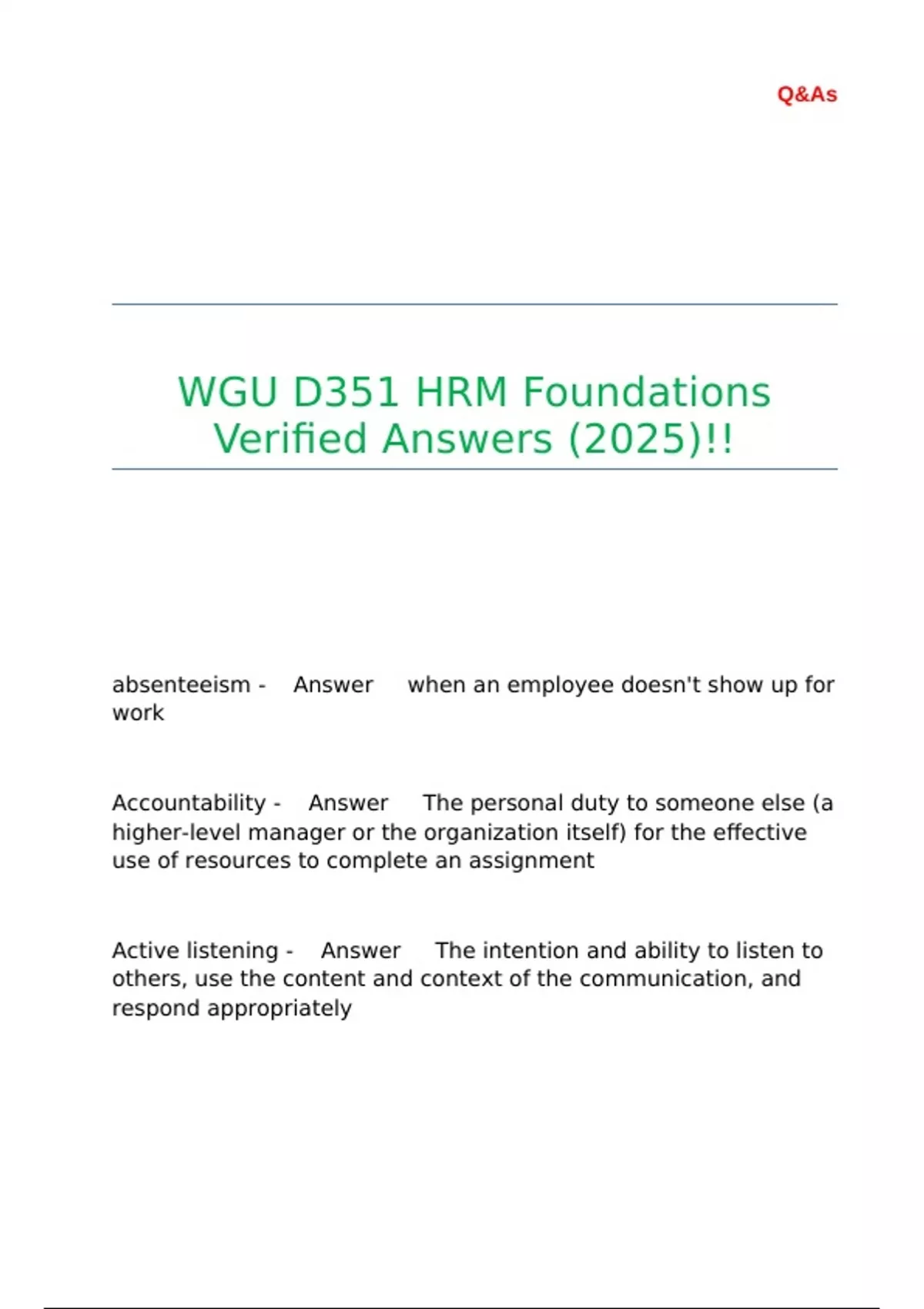 WGU D351 HRM Foundations Verified Answers (2025)!! - D351 - Stuvia US