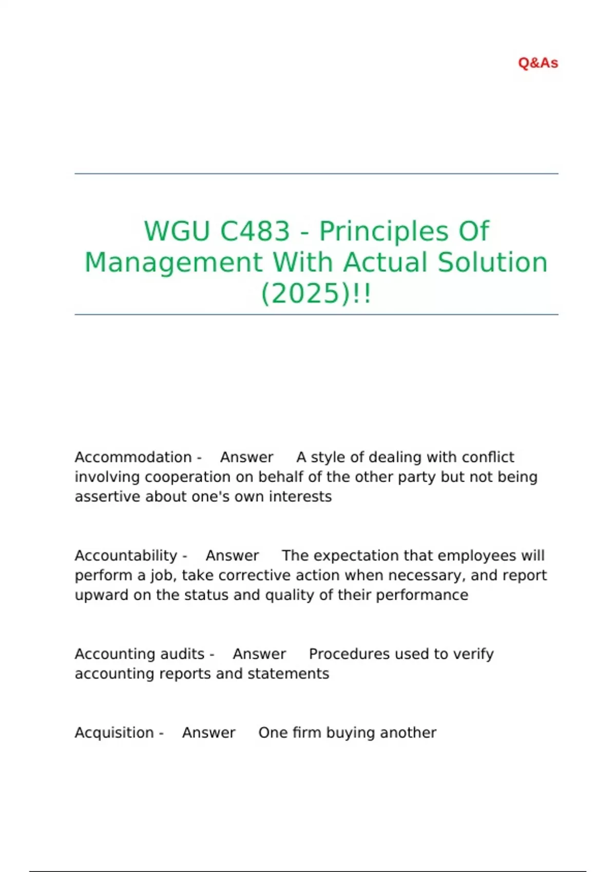 WGU C483 - Principles Of Management With Actual Solution (2025 ...