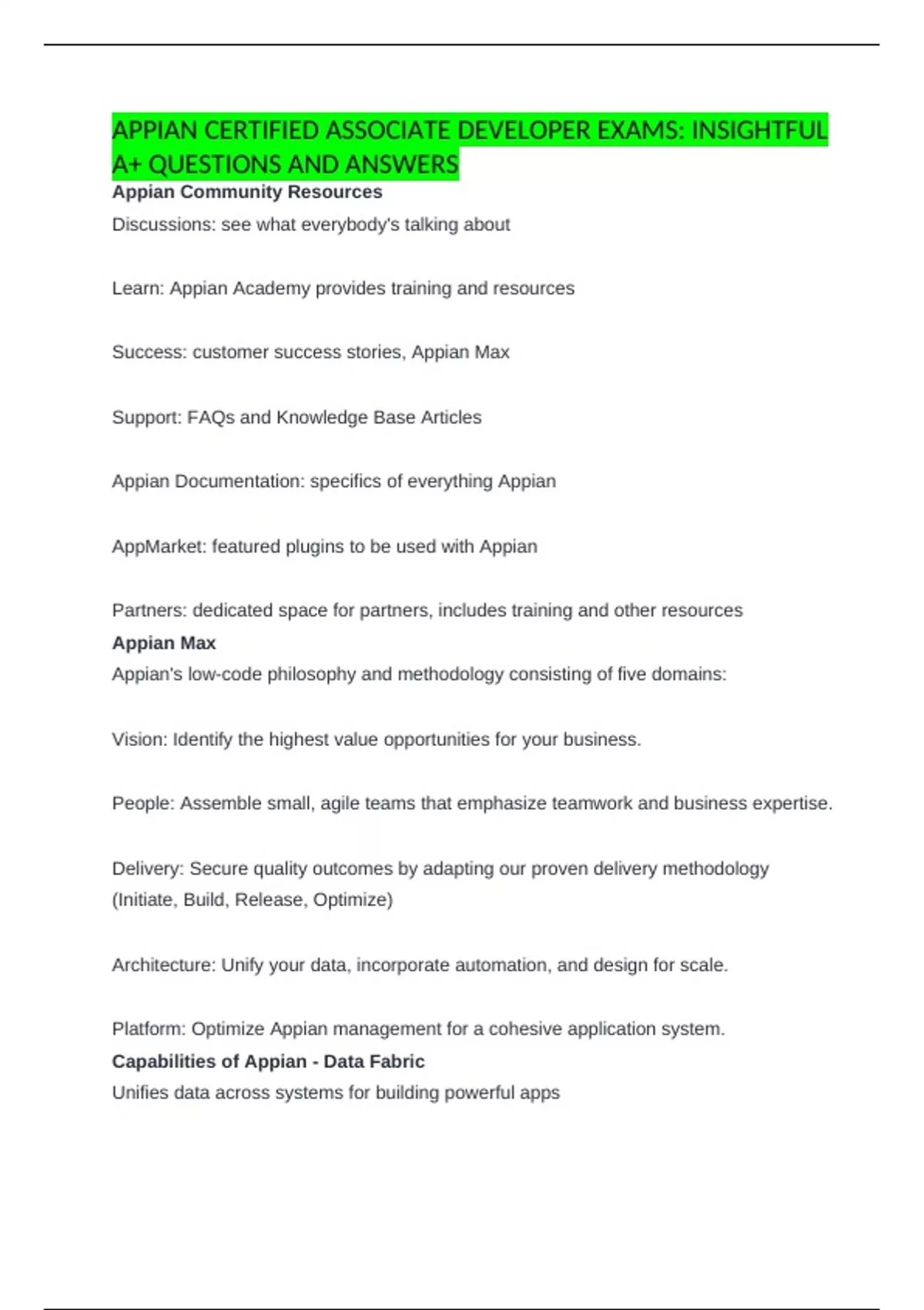 APPIAN CERTIFIED ASSOCIATE DEVELOPER EXAMS: INSIGHTFUL A+ QUESTIONS AND ANSWERS - AWS CERTIFIED ...