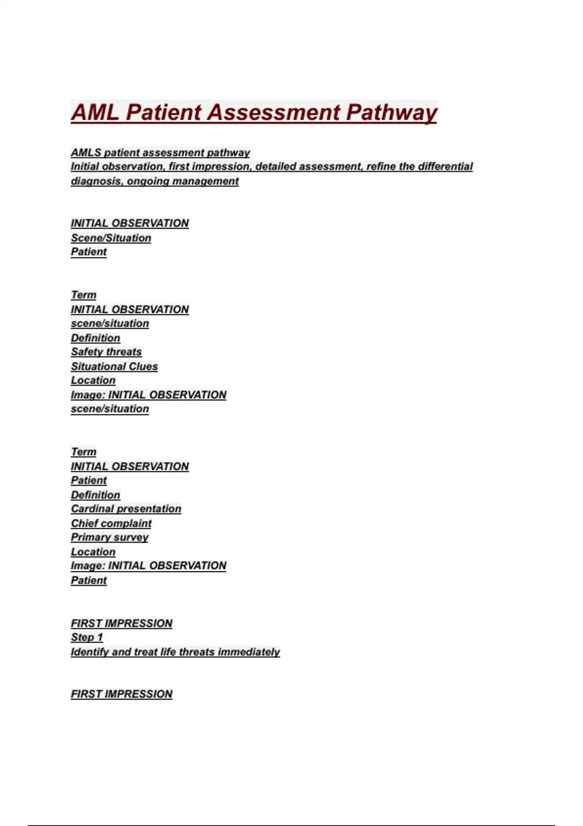 AML Patient Assessment Pathway Exam Questions with complete solutions ...