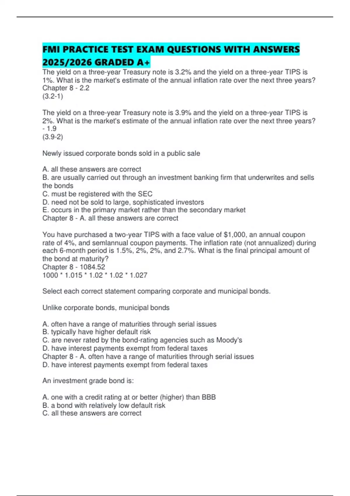 FMI PRACTICE TEST EXAM QUESTIONS WITH ANSWERS 2025/2026 GRADED A+ - FMI ...