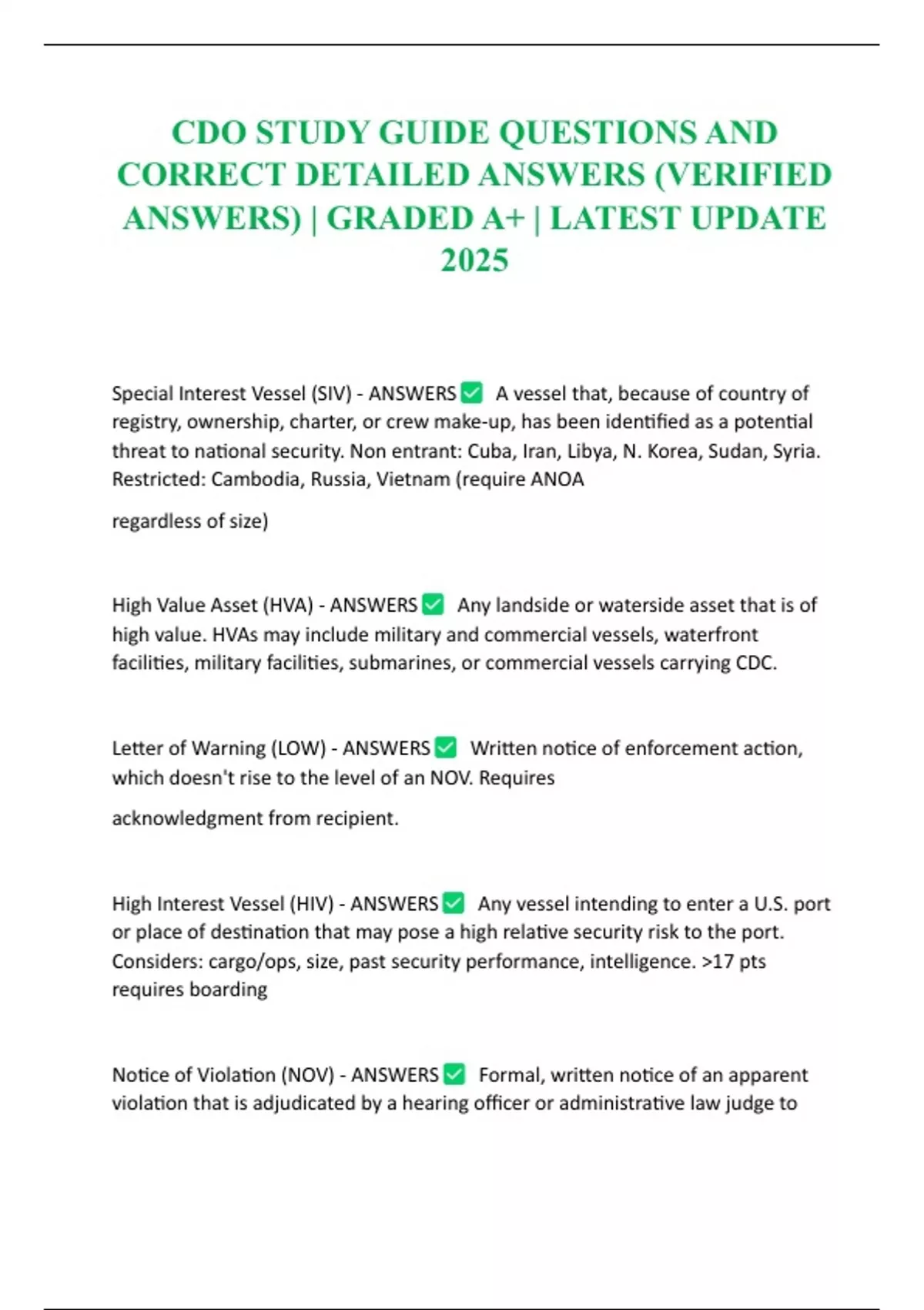 CDO STUDY GUIDE QUESTIONS AND CORRECT DETAILED ANSWERS (VERIFIED ...