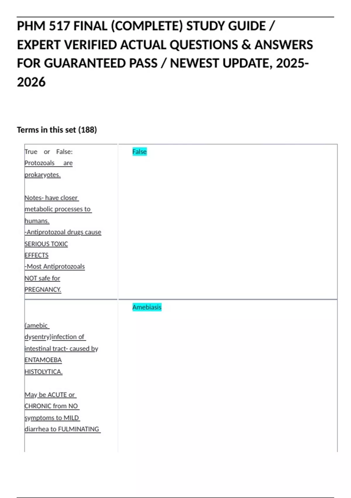 PHM 517 FINAL (COMPLETE) STUDY GUIDE / EXPERT VERIFIED ACTUAL QUESTIONS & ANSWERS FOR GUARANTEED ...