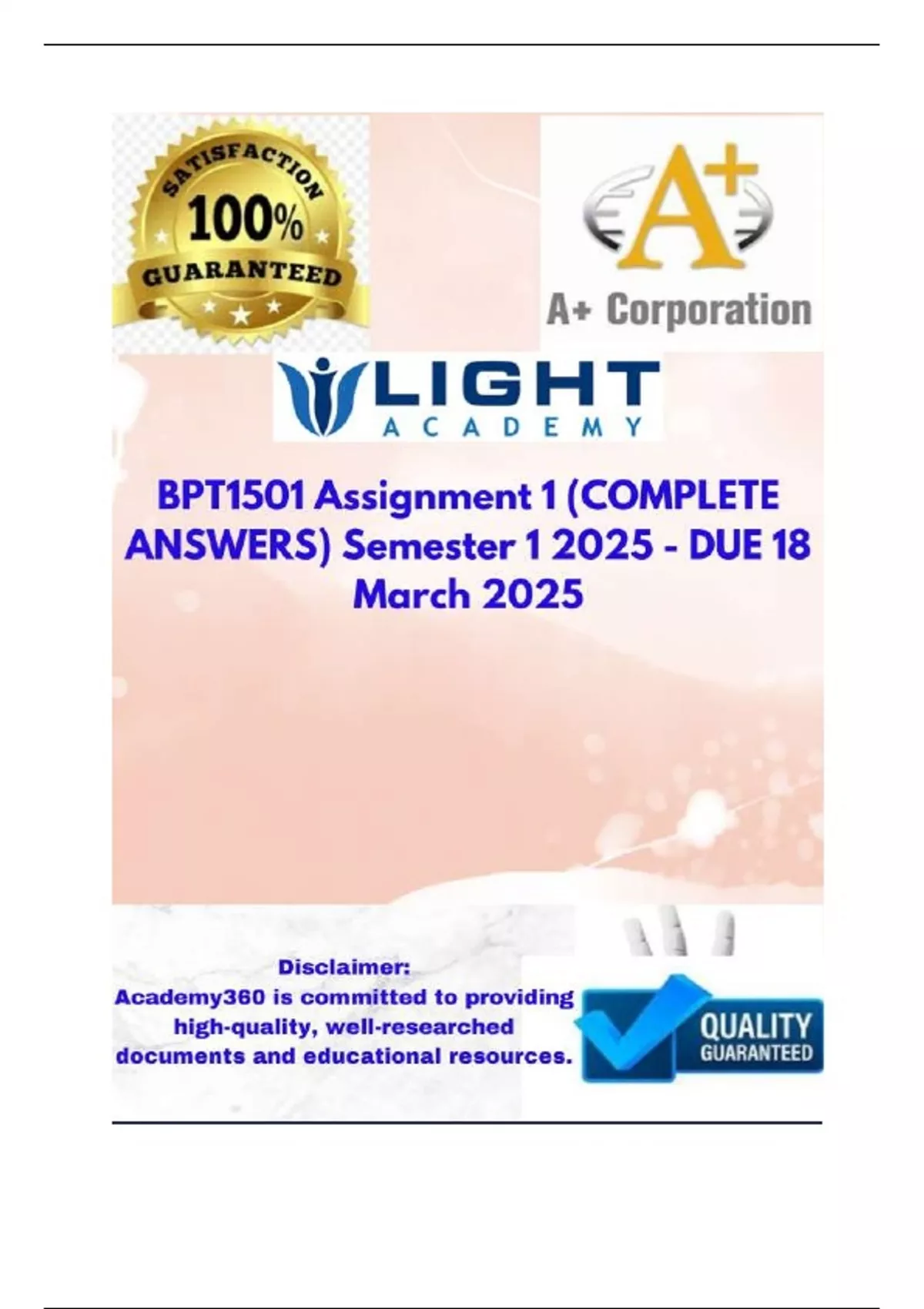 BPT1501 Assignment 1 (COMPLETE ANSWERS) Semester 1 2025 - DUE 18 March 2025; 100% TRUSTED ...