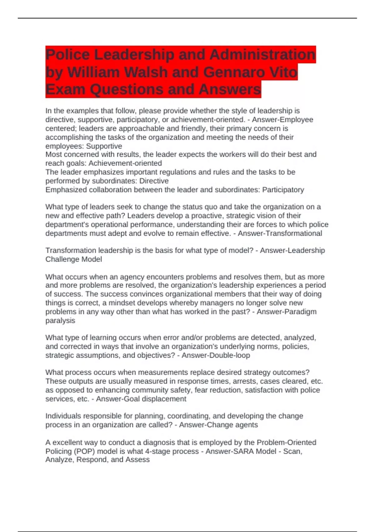 Police Leadership and Administration by William Walsh and Gennaro Vito ...