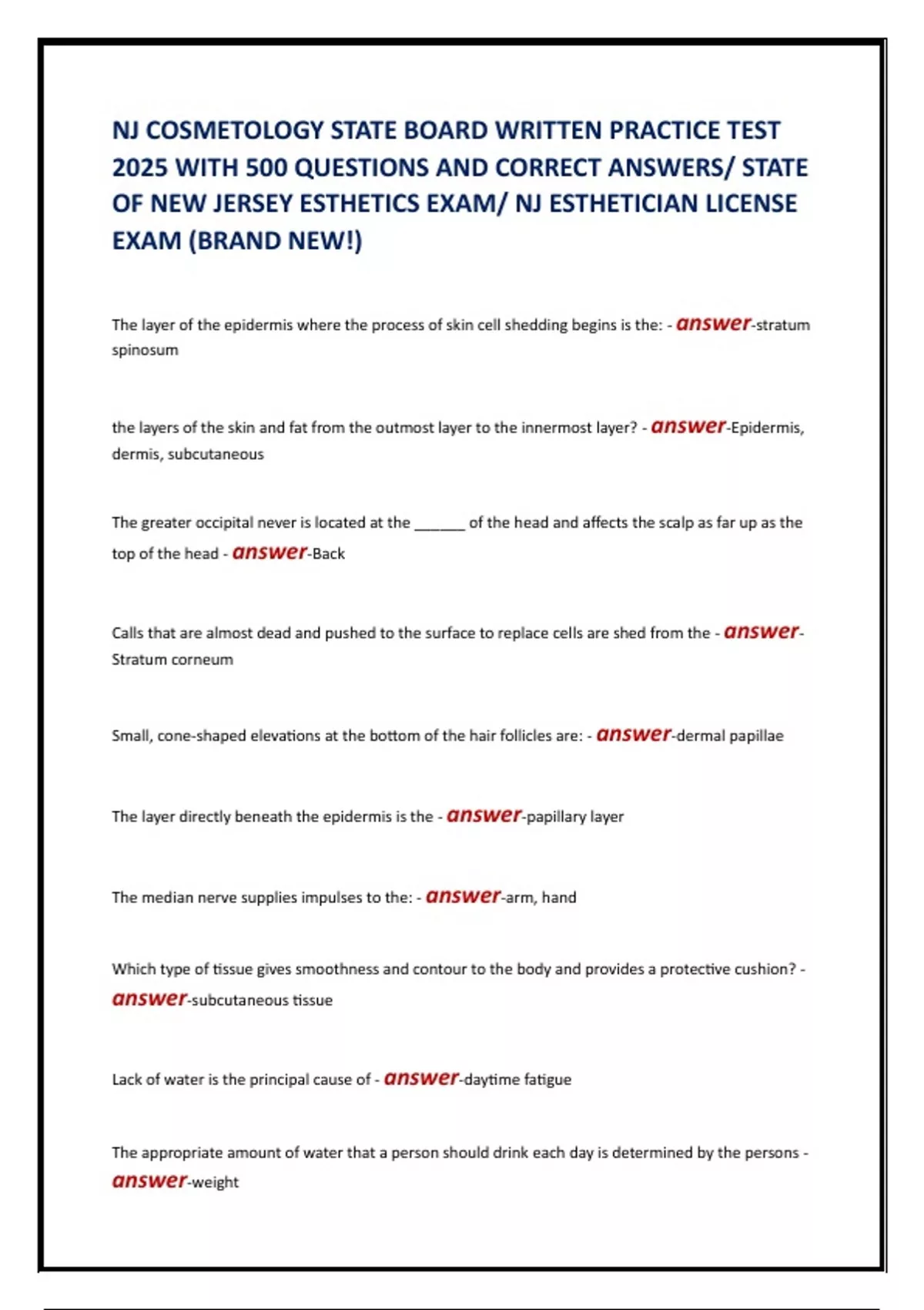 NJ COSMETOLOGY STATE BOARD WRITTEN PRACTICE TEST 2025 WITH 500 ...