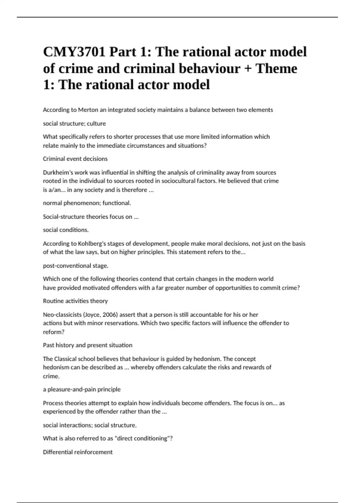 CMY3701 Part 1: The rational actor model of crime and criminal ...