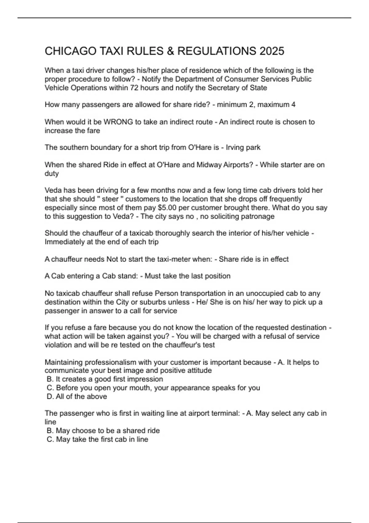 CHICAGO TAXI RULES & REGULATIONS 2025 - CHICAGO TAXI RULES ...