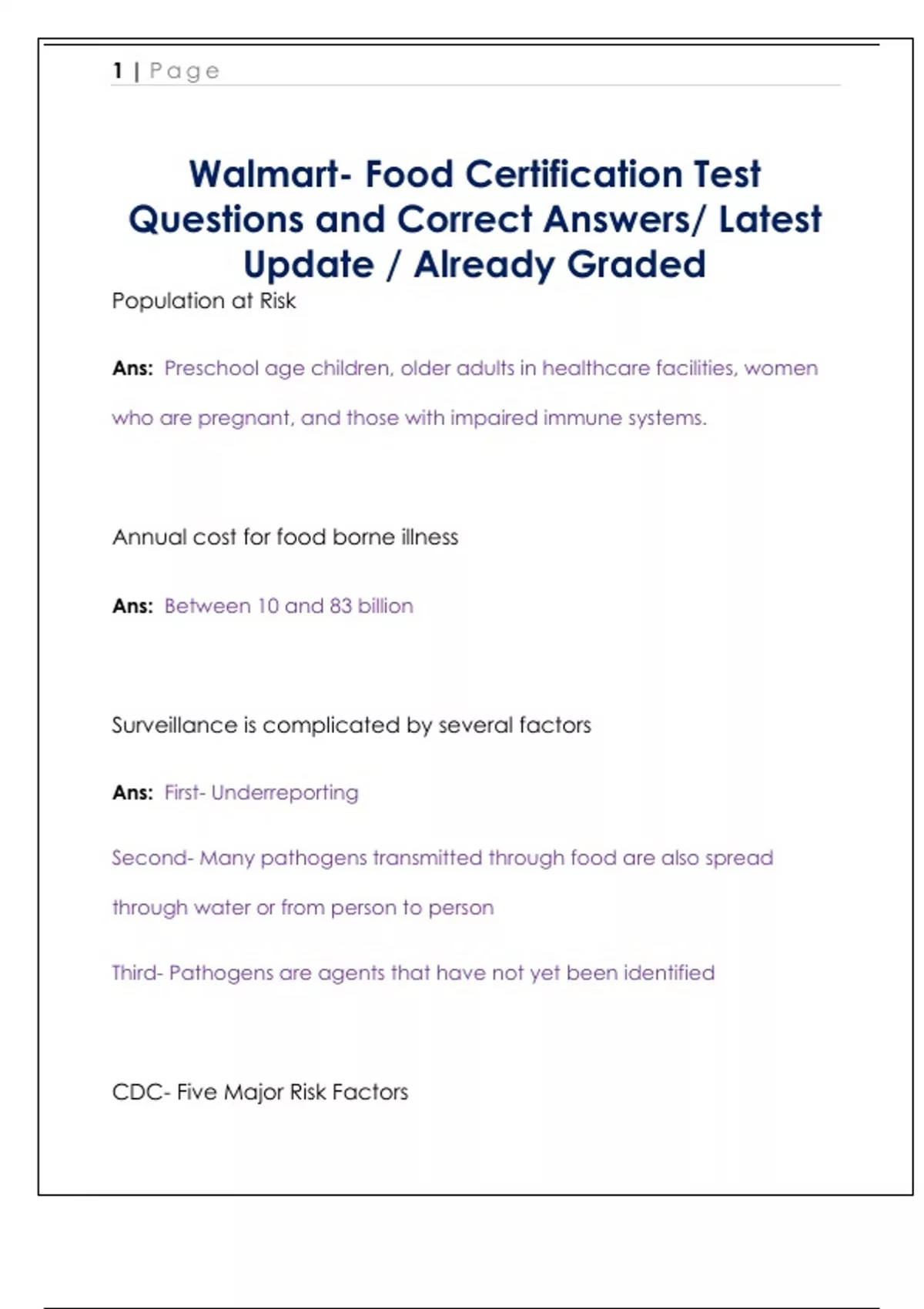 Walmart- Food Certification Test Questions and Correct Answers/ Latest ...
