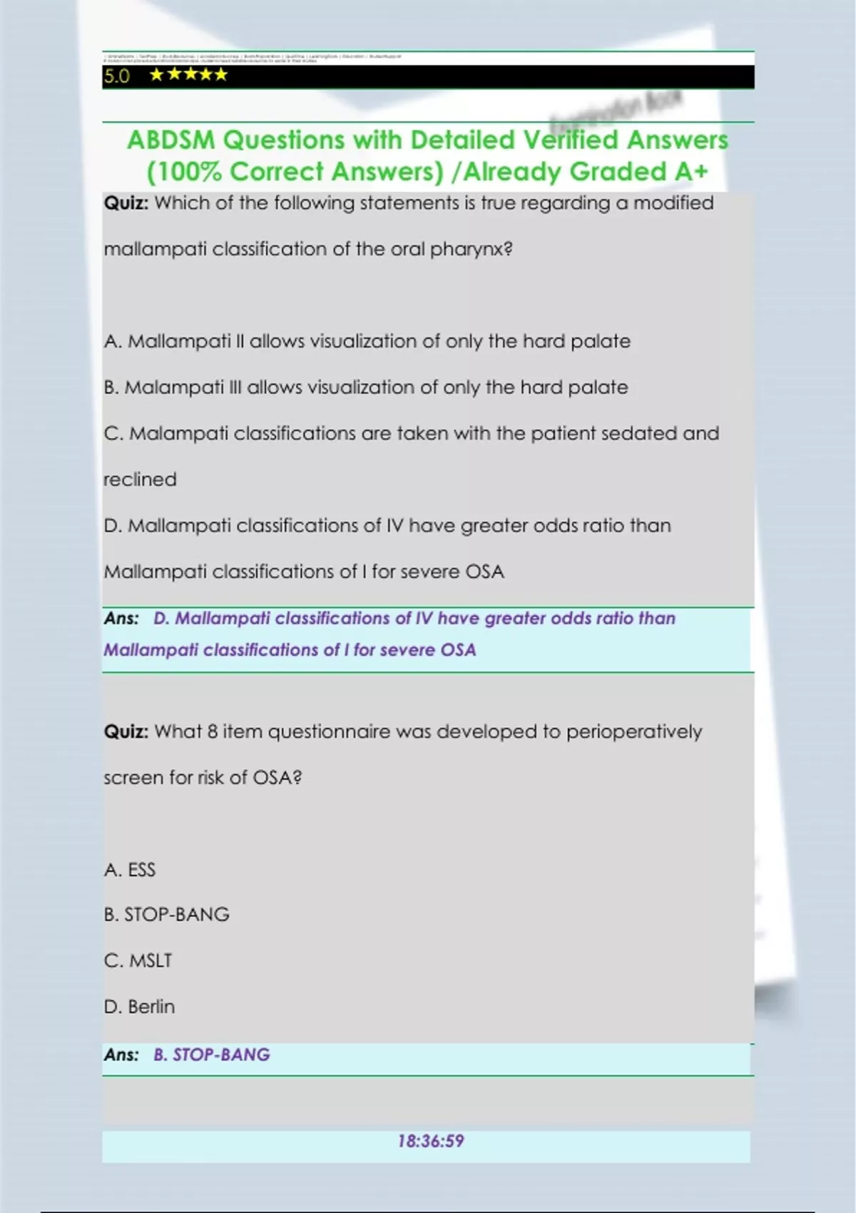 ABDSM Questions with Detailed Verified Answers (100% Correct Answers) /Already Graded A+ - ABDSM ...
