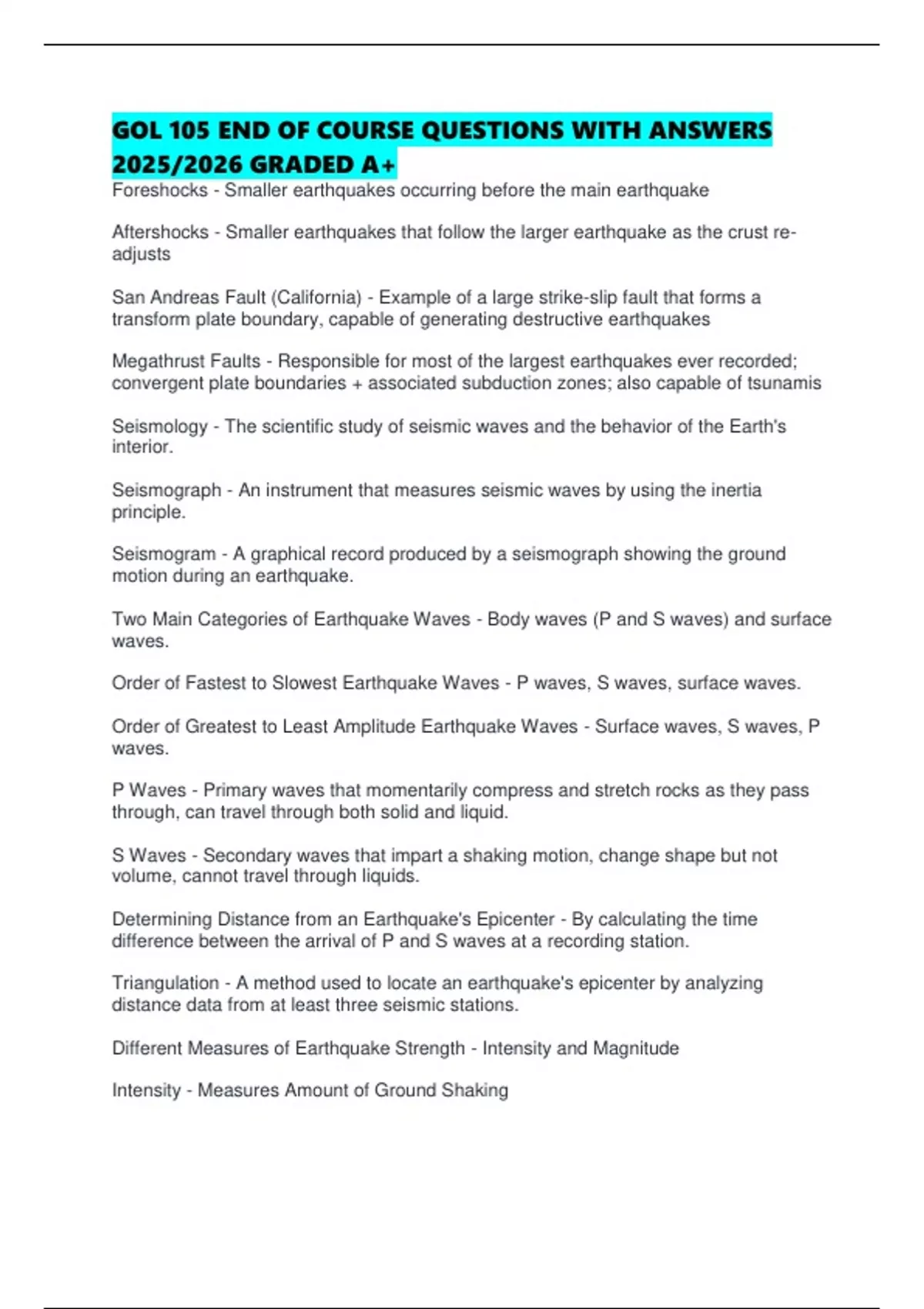 GOL 105 END OF COURSE QUESTIONS WITH ANSWERS 2025/2026 GRADED A+ - GOL 105 - Stuvia US