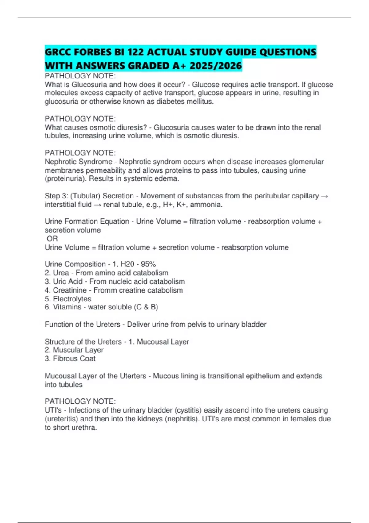 GRCC FORBES BI 122 ACTUAL STUDY GUIDE QUESTIONS WITH ANSWERS GRADED A+ ...