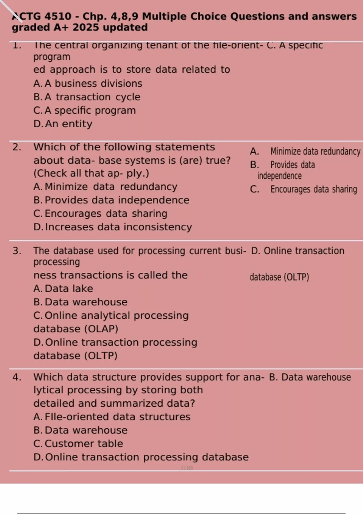 ACTG 4510 - Chp. 4,8,9 Multiple Choice Questions and answers graded A+ ...