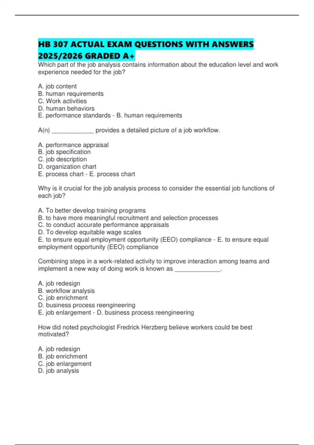 HB 307 ACTUAL EXAM QUESTIONS WITH ANSWERS 2025/2026 GRADED A+ - HB 307 ...