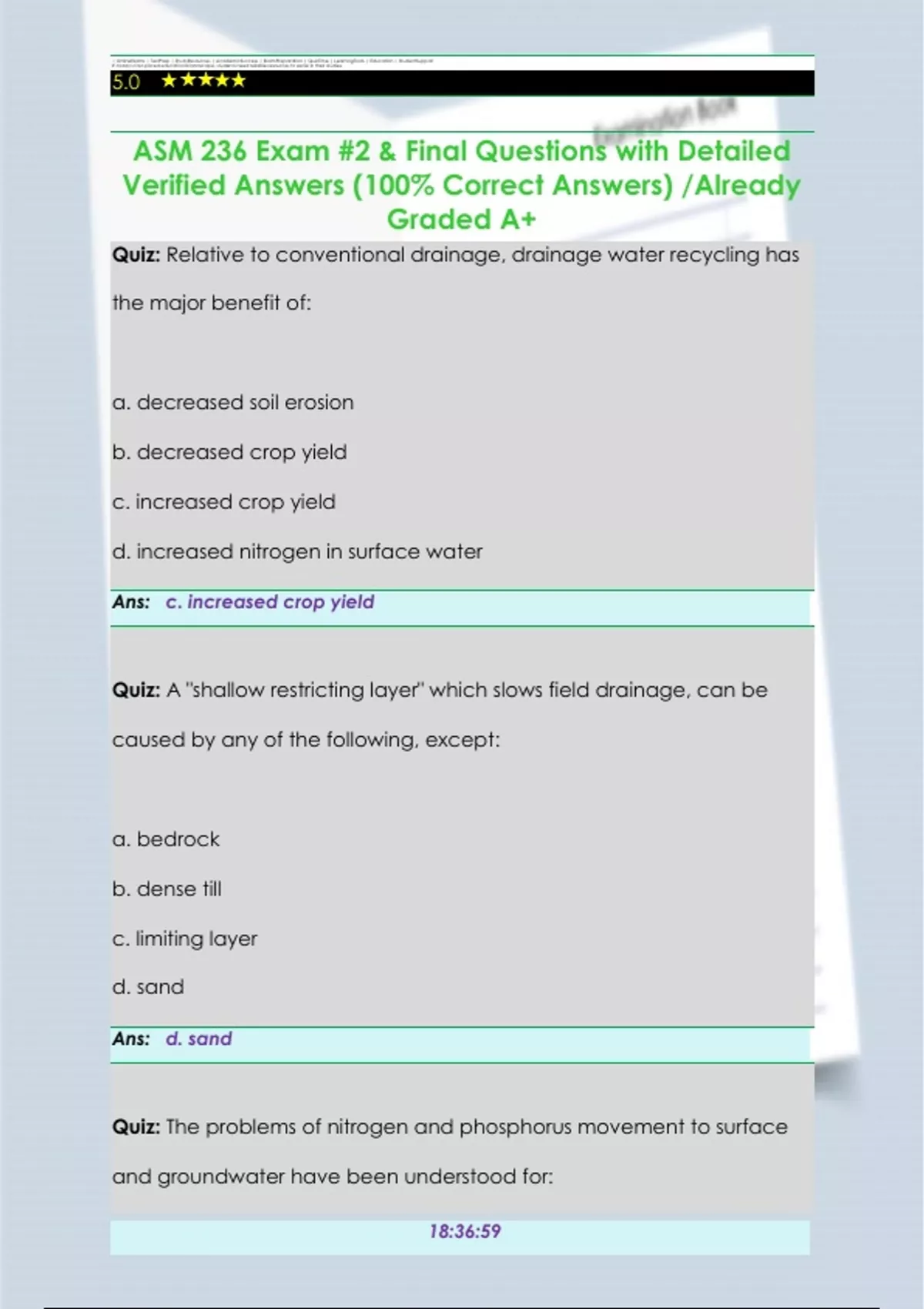 ASM 236 Exam #2 & Final Questions with Detailed Verified Answers (100% Correct Answers) /Already ...