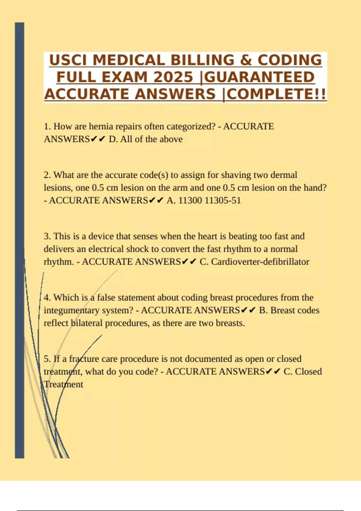 USCI MEDICAL BILLING & CODING FULL EXAM 2025 |GUARANTEED ACCURATE ...