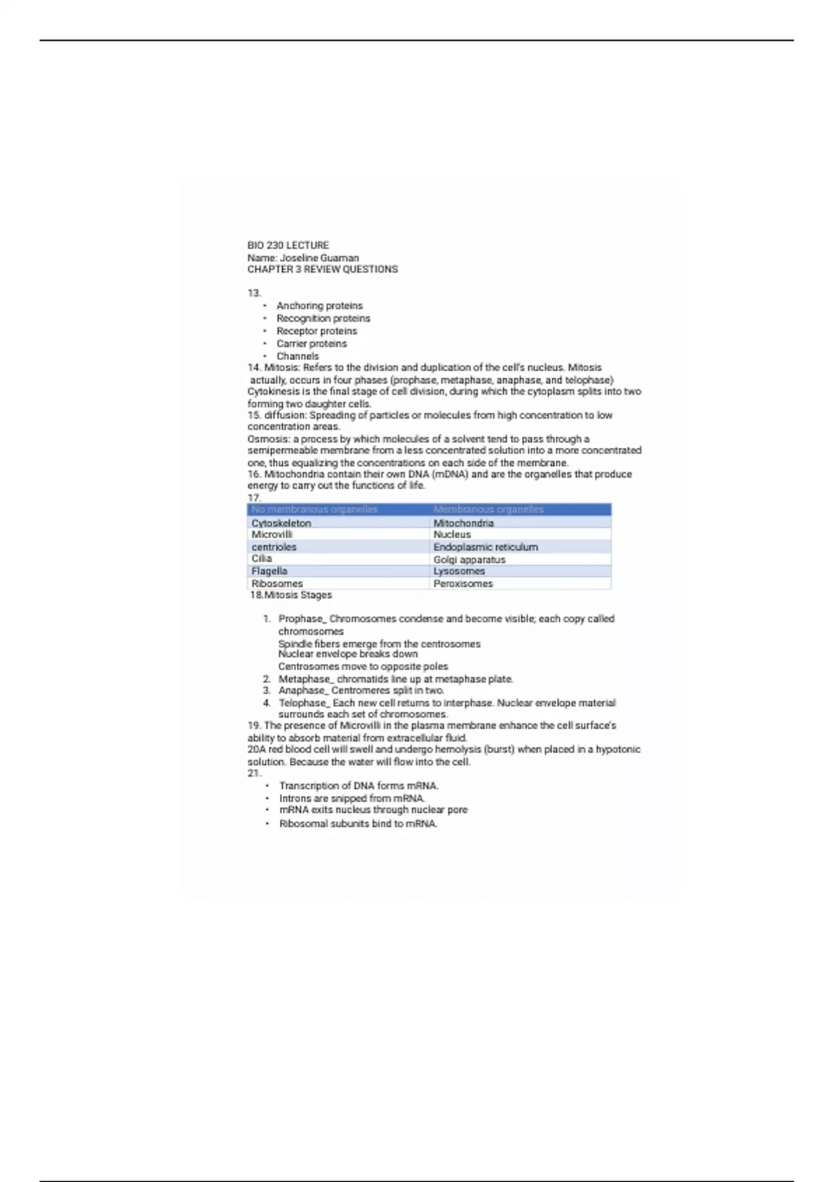 BIO 230 Lecture ch3 review questions - Bio 230 - Stuvia US