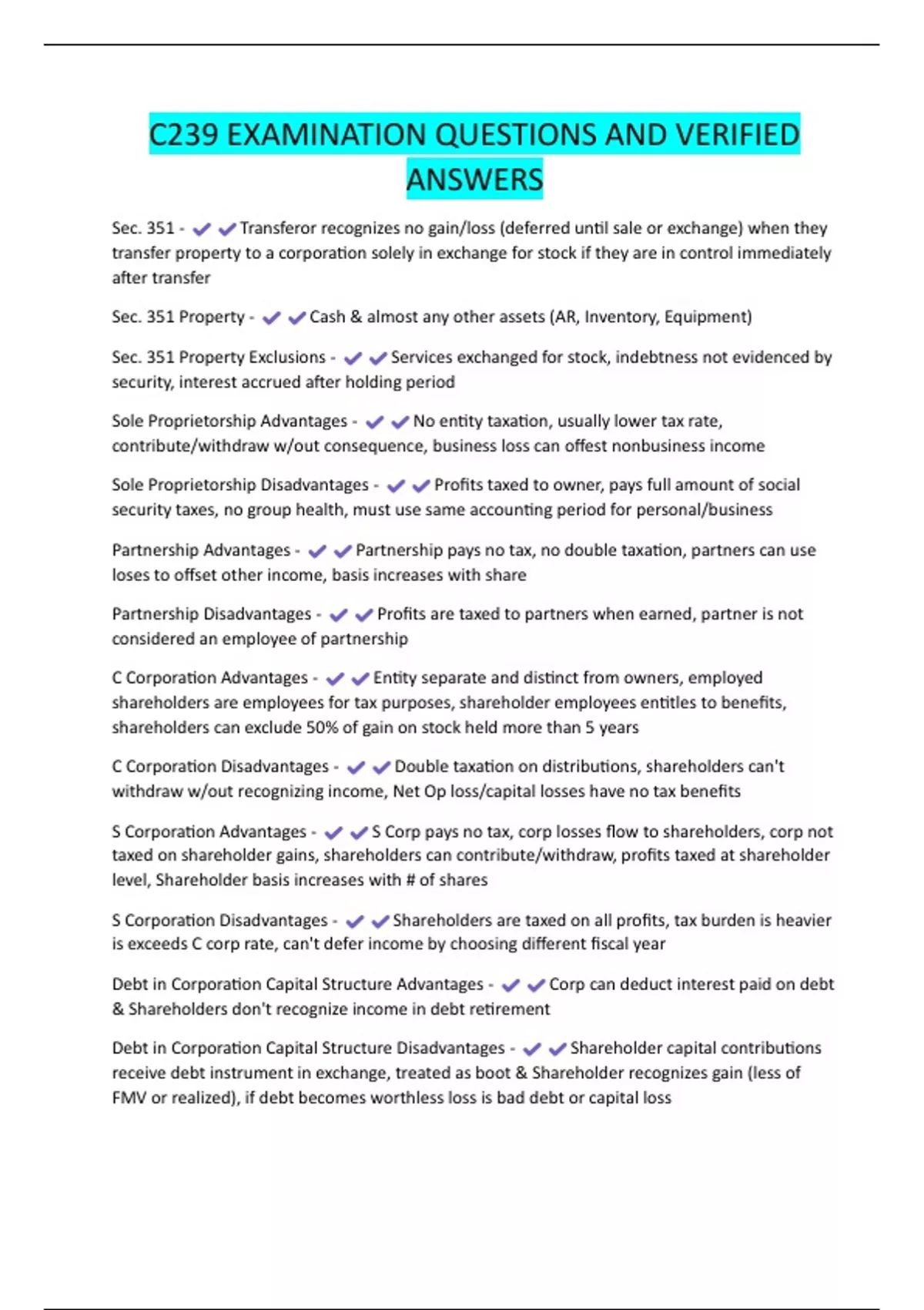 C239 EXAMINATION QUESTIONS AND VERIFIED ANSWERS - C239 - Stuvia US