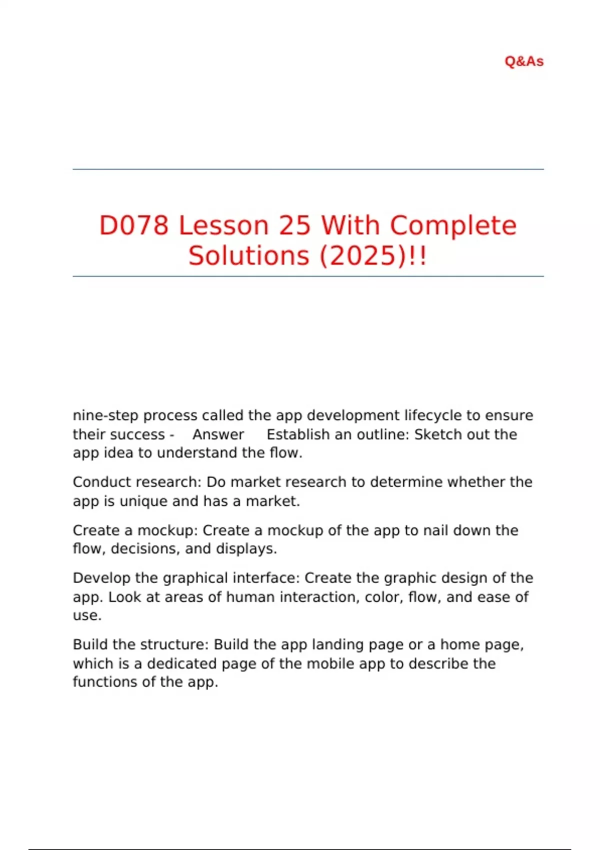 D078 Lesson 25 With Complete Solutions (2025)!! - D078 - Stuvia US
