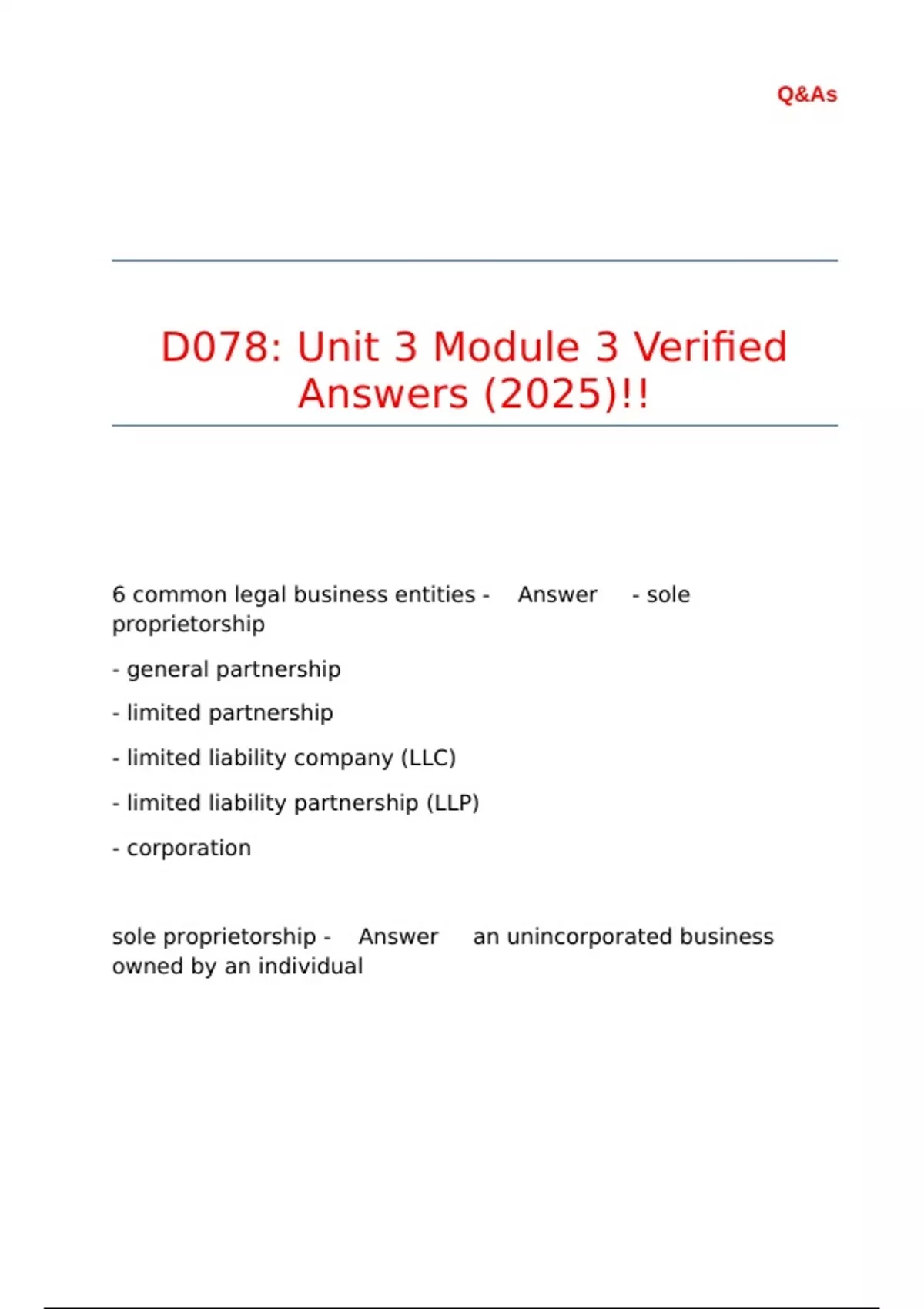 D078 Unit 3 Module 3 Verified Answers (2025)!! - D078 - Stuvia US