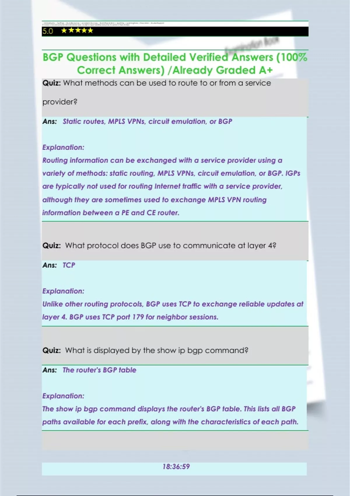 BGP Questions with Detailed Verified Answers (100% Correct Answers) /Already Graded A+ - BGP ...
