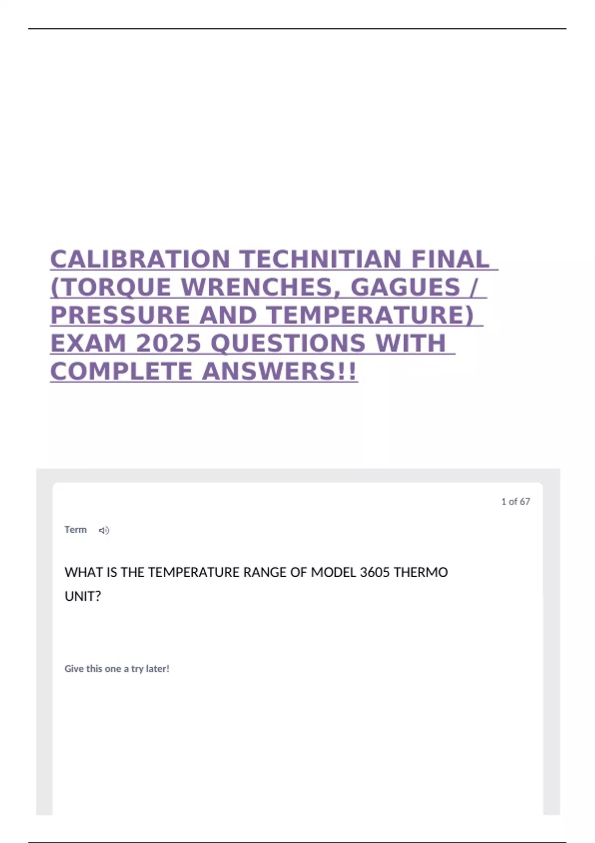 CALIBRATION TECHNITIAN FINAL (TORQUE WRENCHES, GAGUES / PRESSURE AND ...