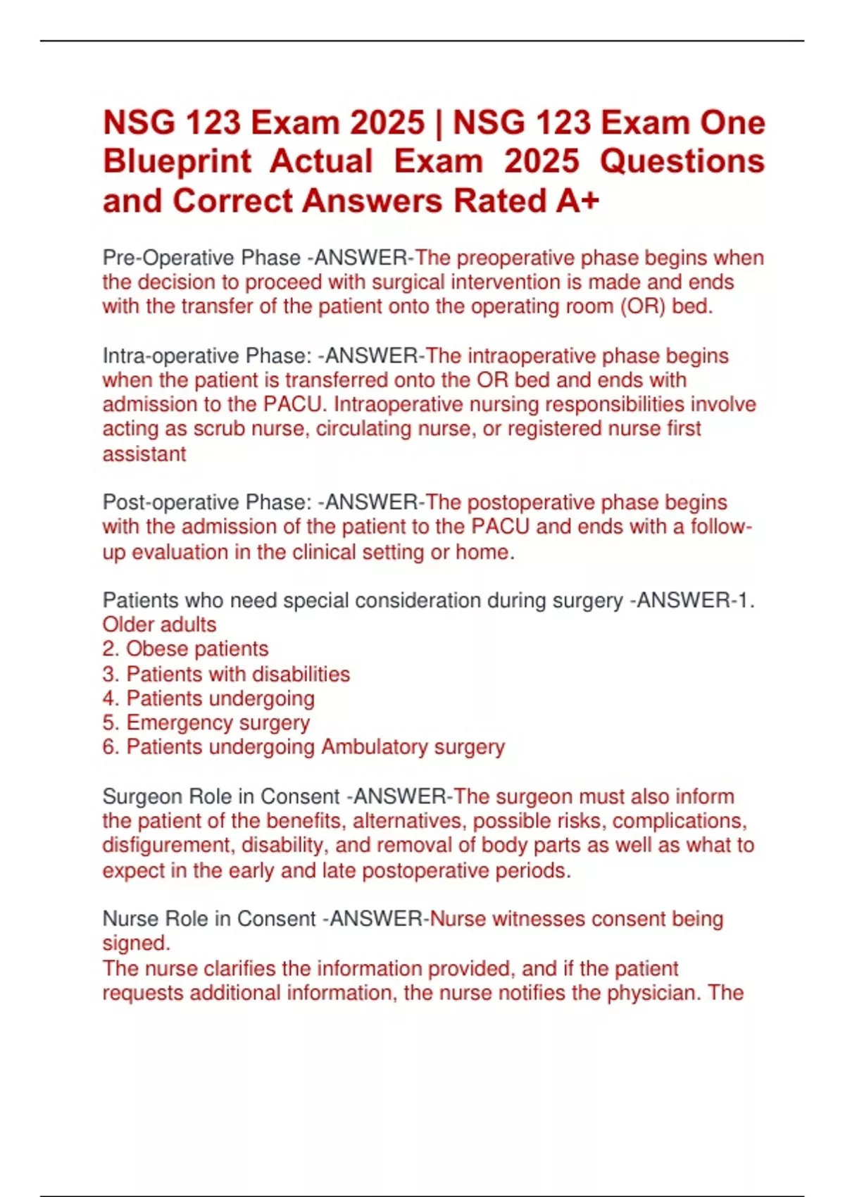 NSG 123 Exam 2025 | NSG 123 Exam One Blueprint Actual Exam 2025 ...