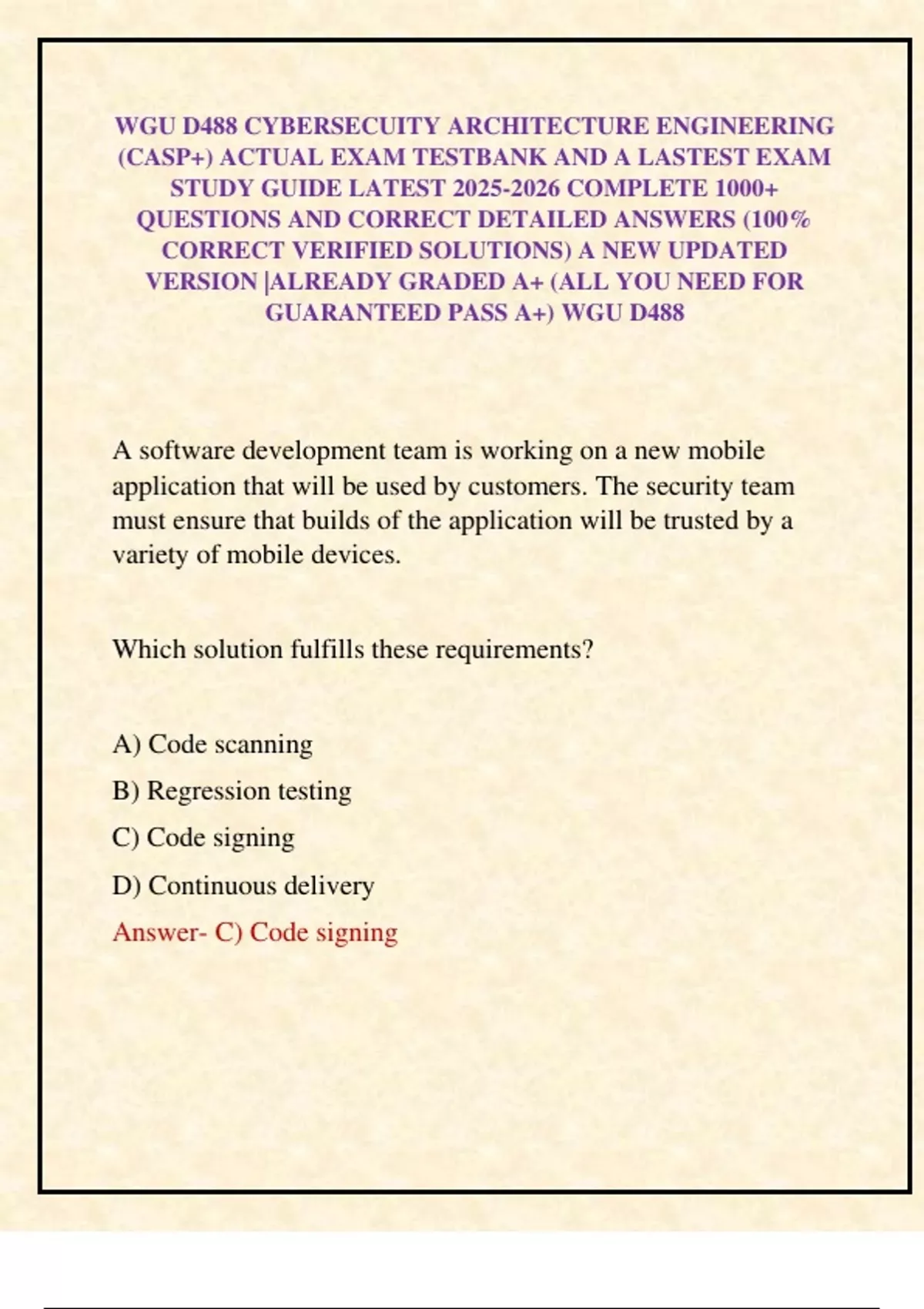 WGU D488 CYBERSECUITY ARCHITECTURE ENGINEERING (CASP+) ACTUAL EXAM ...